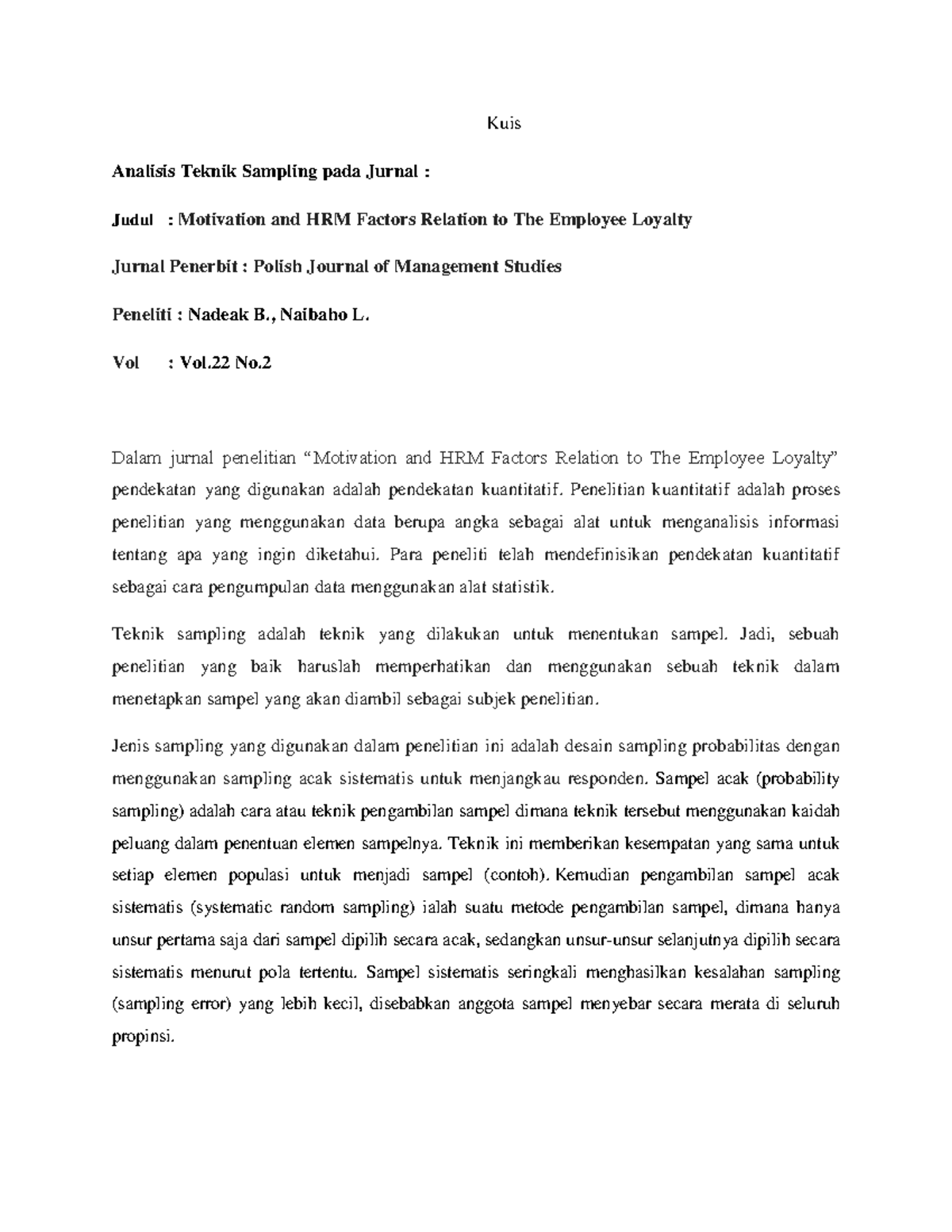 Kuis Analisis Sampling - Kuis Analisis Teknik Sampling pada Jurnal ...