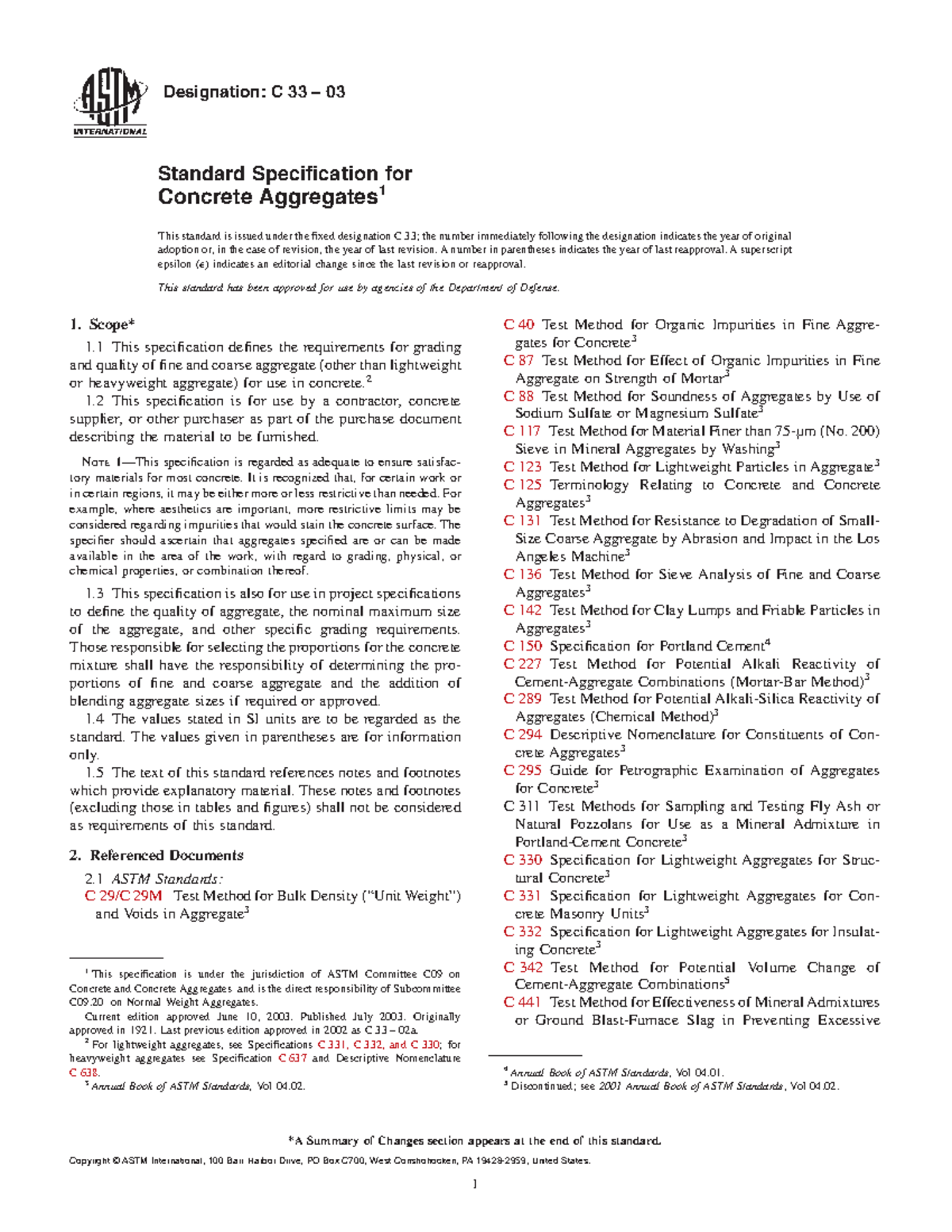 ASTM C-33 Standard Specification for Concrete Aggregates - Designation ...