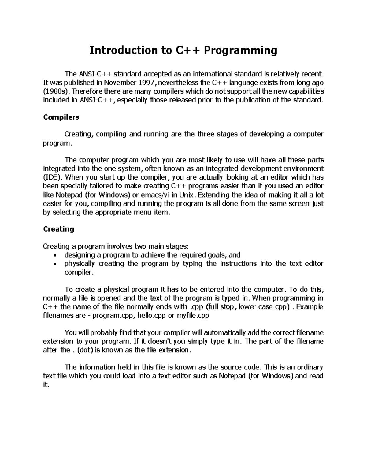 Into to c++ programming - Introduction to C++ Programming The ANSI-C++ ...