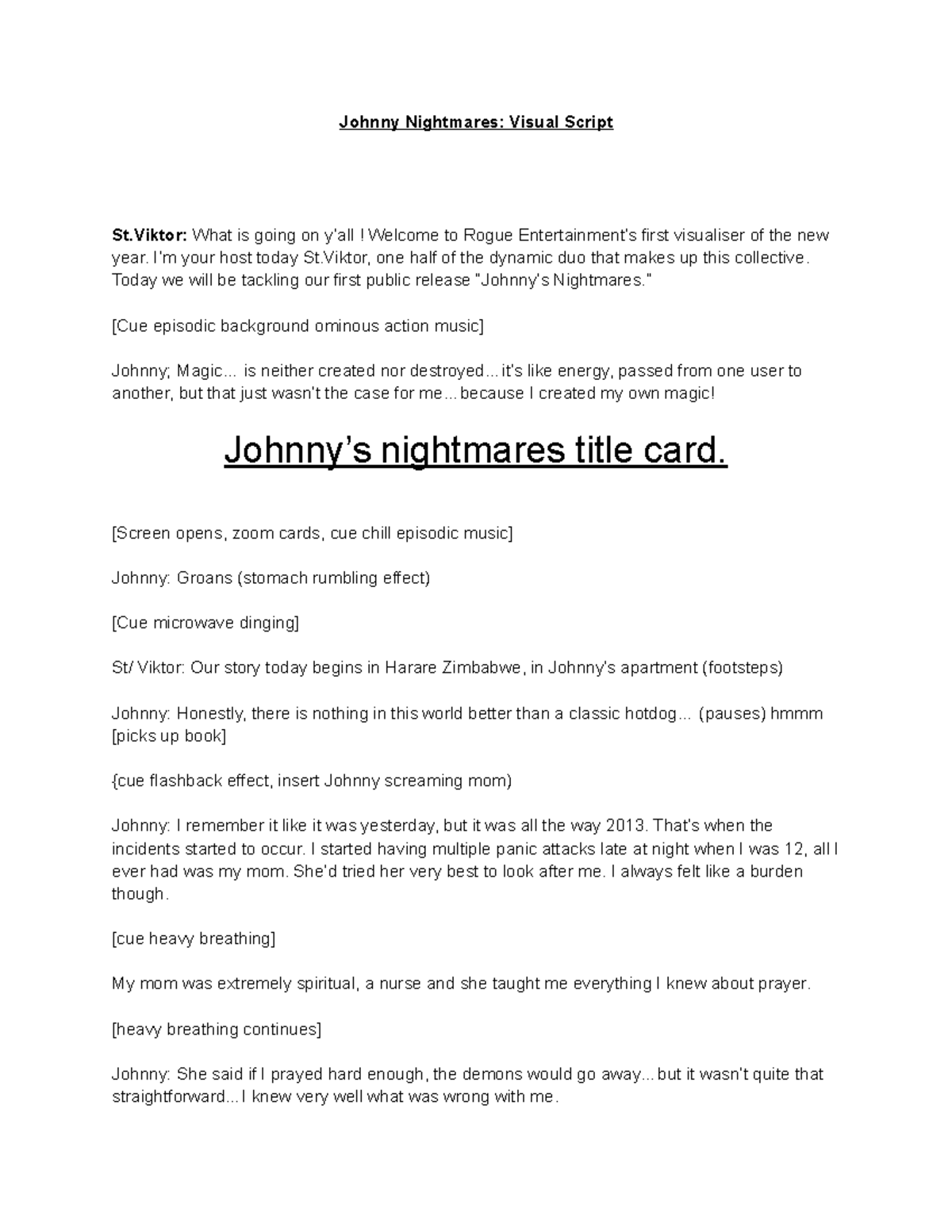 Johnny Nightmares Visual Script what more do you want - Johnny ...