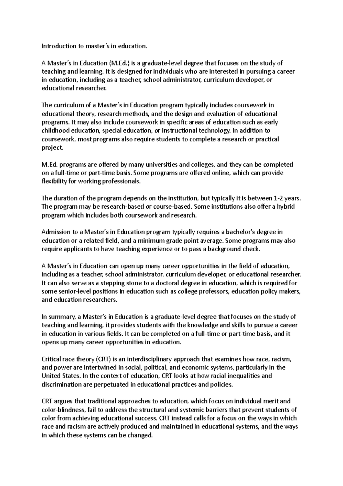 Introduction to master - A Master's in Education (M.) is a graduate ...