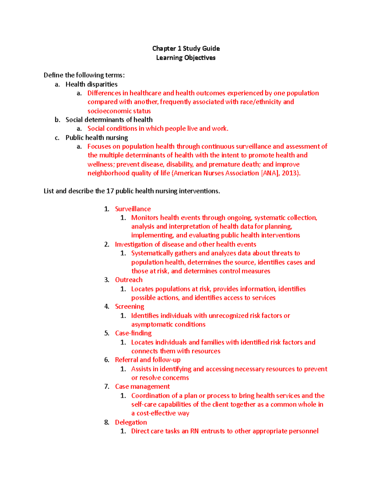 Pop health Study Guide - Chapter 1 Study Guide Learning Objectives ...