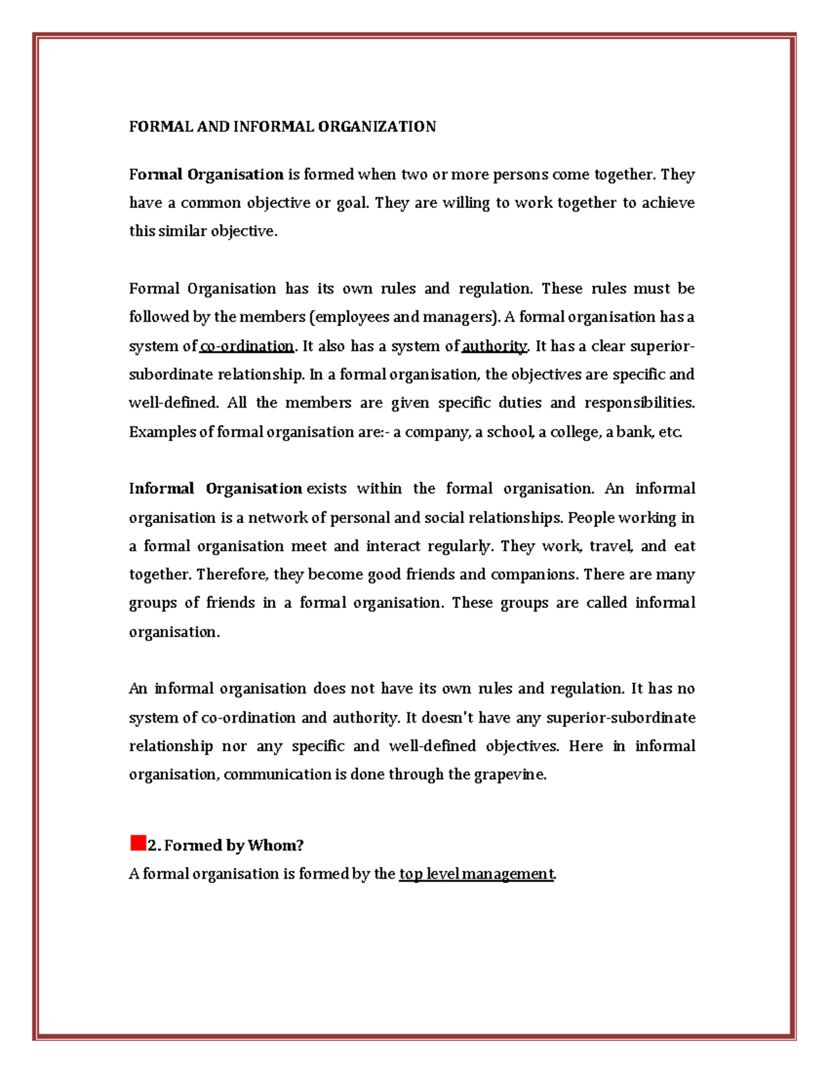 CP9- Formal Imfrml organiz - FORMAL AND INFORMAL ORGANIZATION Formal ...