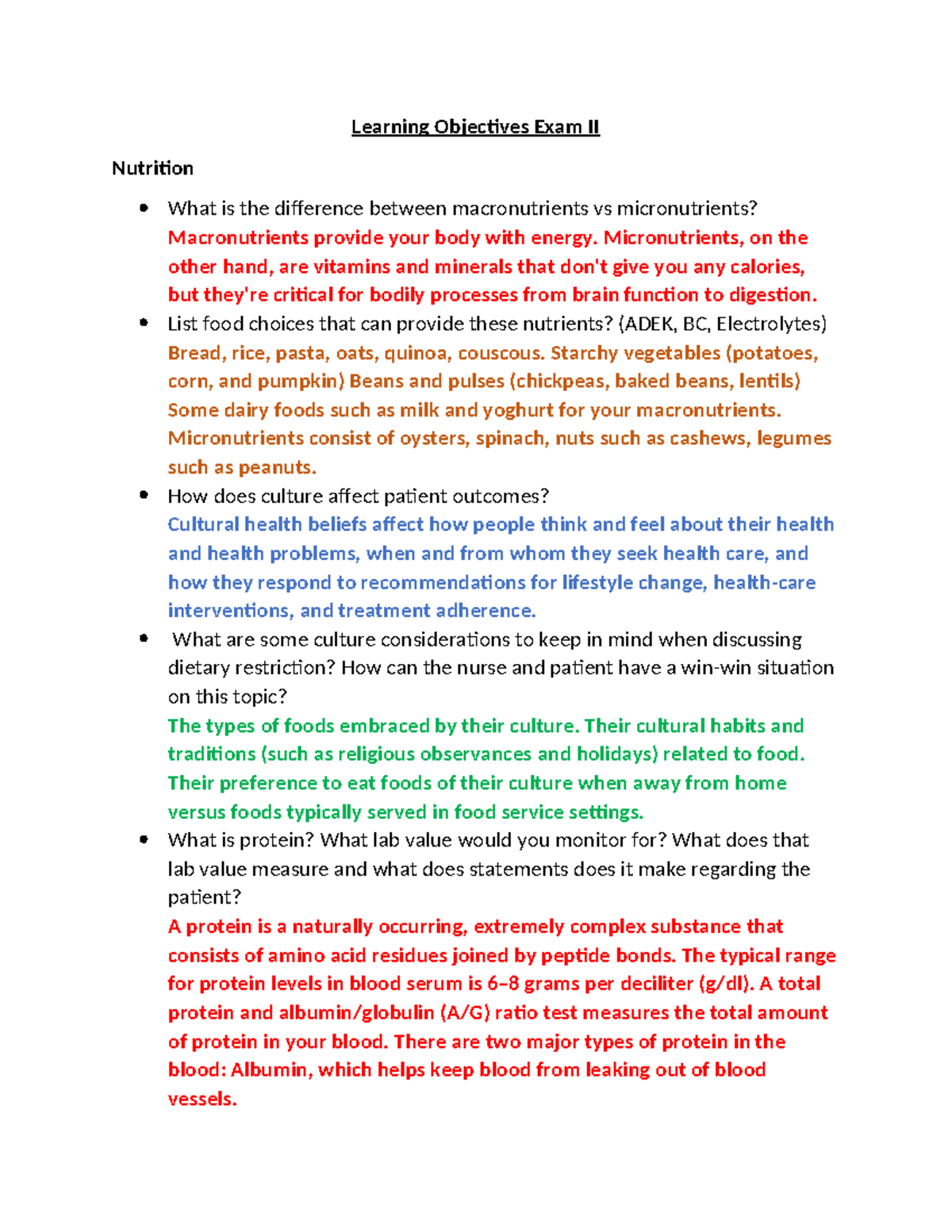 Learning Objectives exam 2 (2024) - Learning Objectives Exam II ...