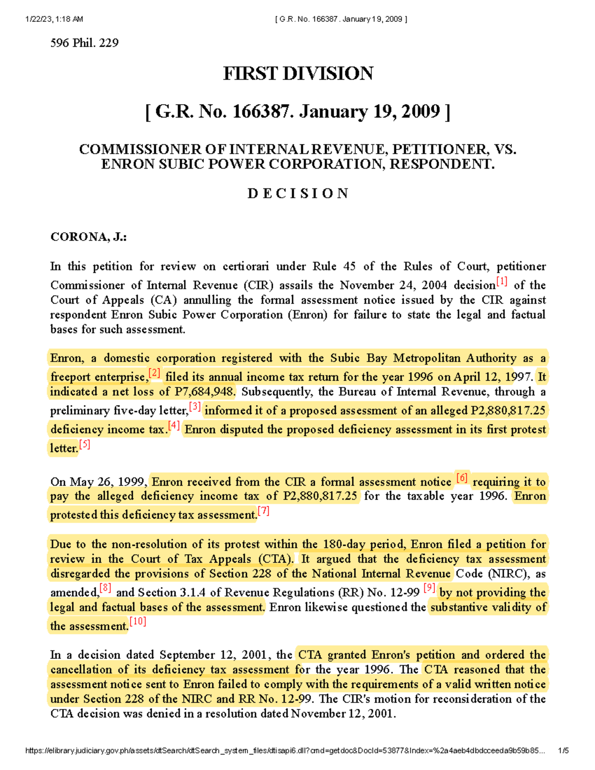 CIR v Eron Subic Power - Taxation law cases Value Added TAX - 596 Phil ...