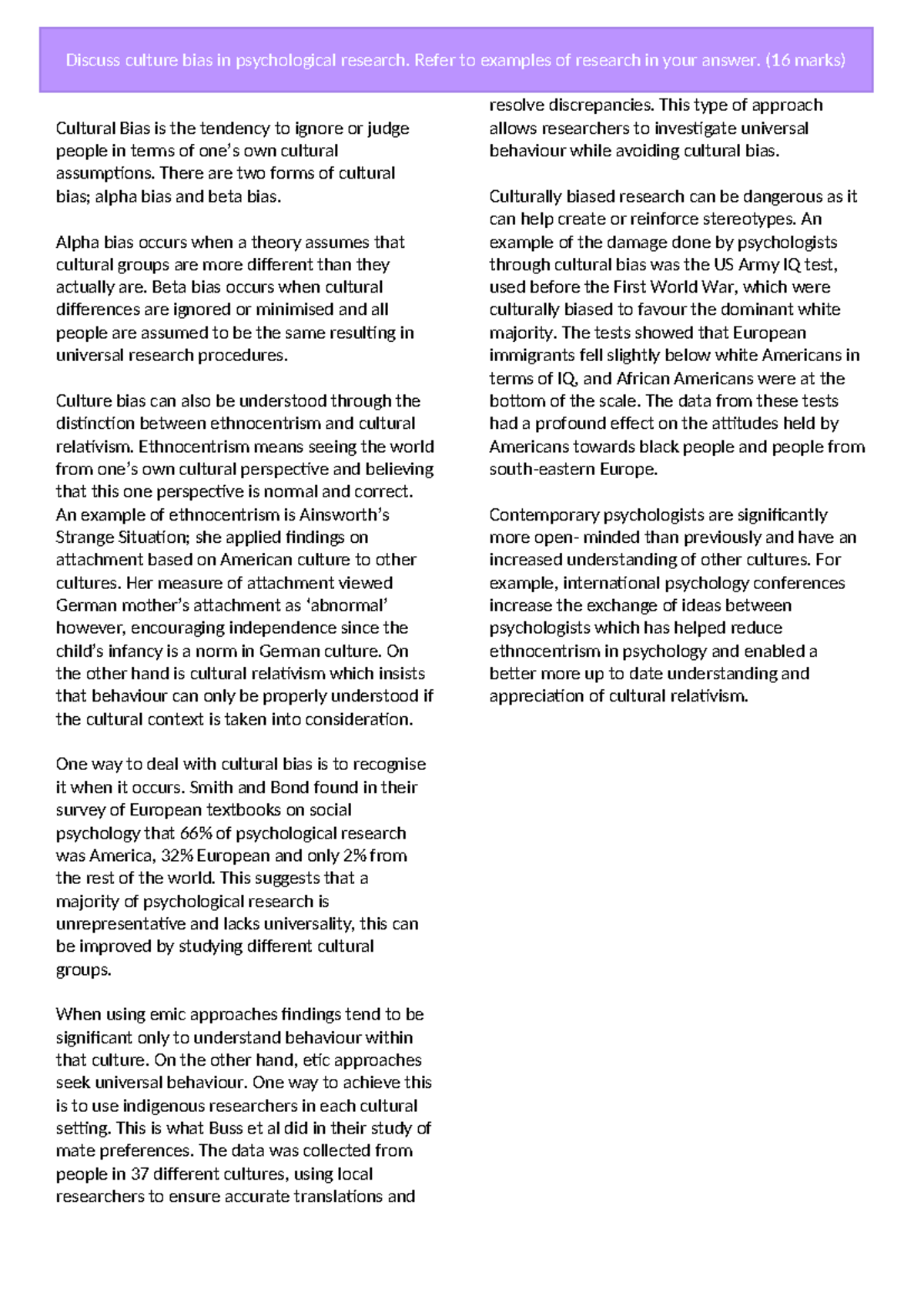 Culture bias in psychological research - Cultural Bias is the tendency ...