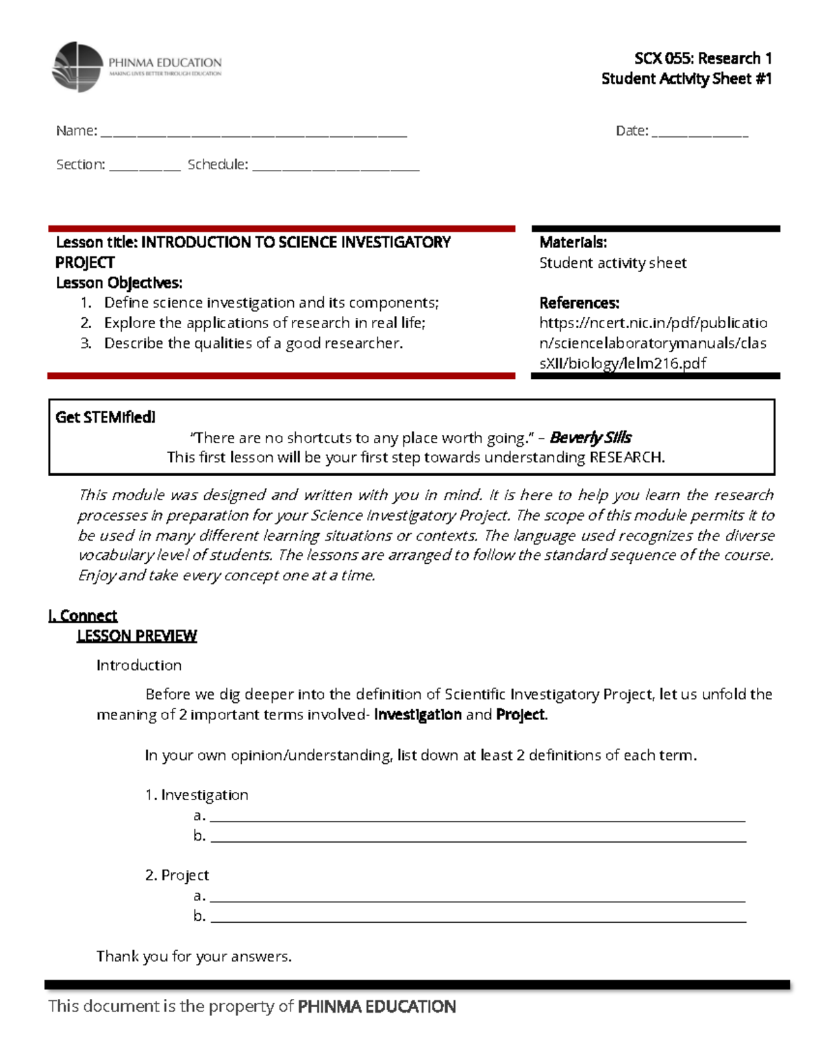 RES1 SAS1 - NONE - Student Activity Sheet # Name: - Studocu