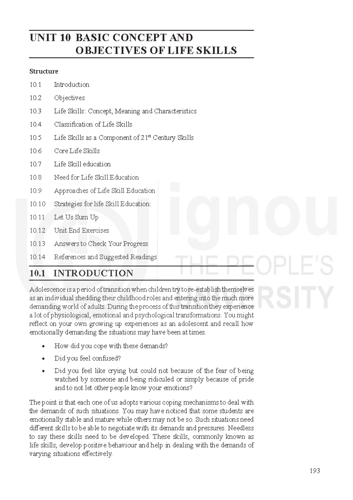 Life skills education - UNIT 10 BASIC CONCEPT AND OBJECTIVES OF LIFE SKILLS Structure 10 - Studocu