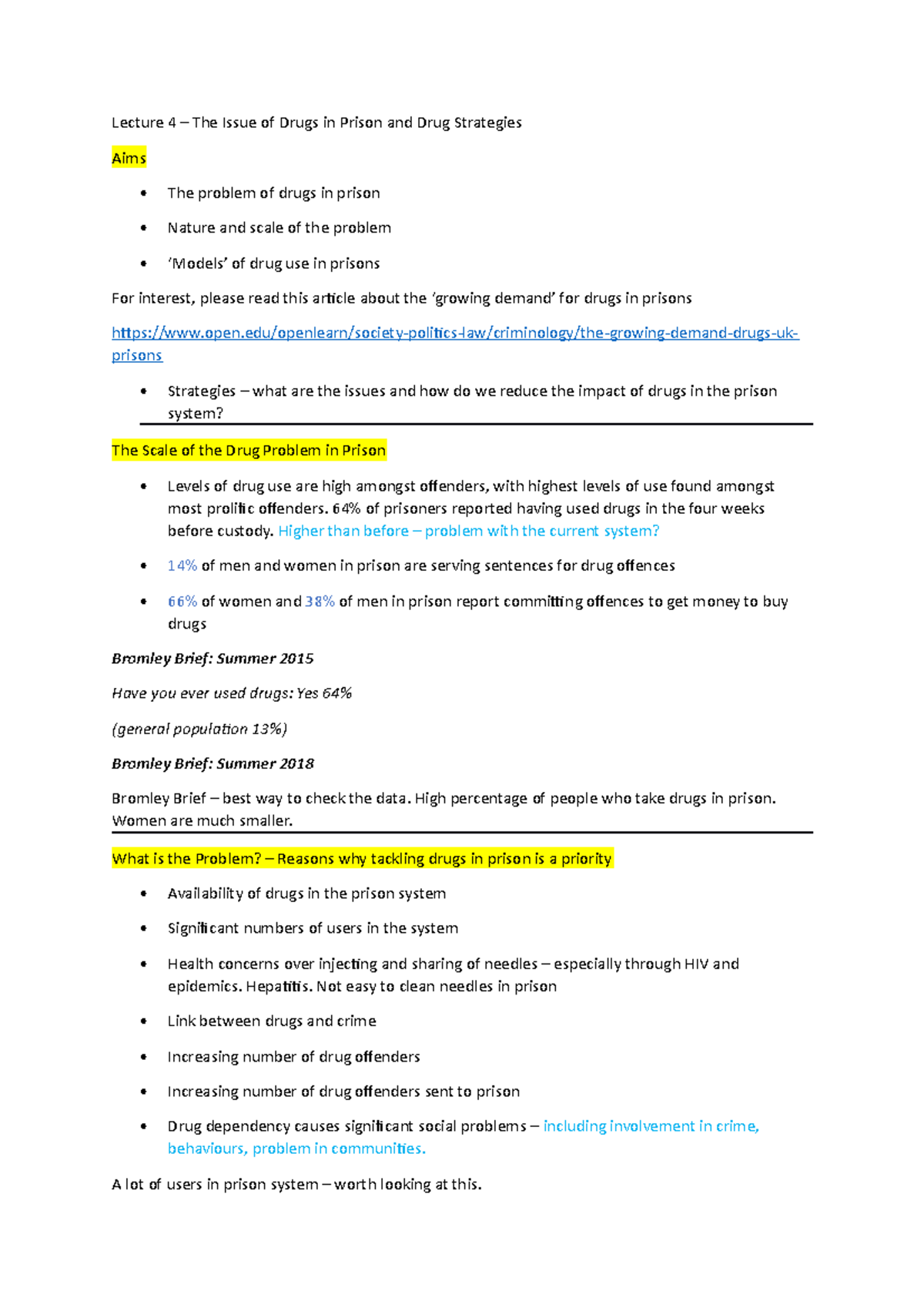Lecture 4 - Drugs in Prison - Lecture 4 – The Issue of Drugs in Prison ...