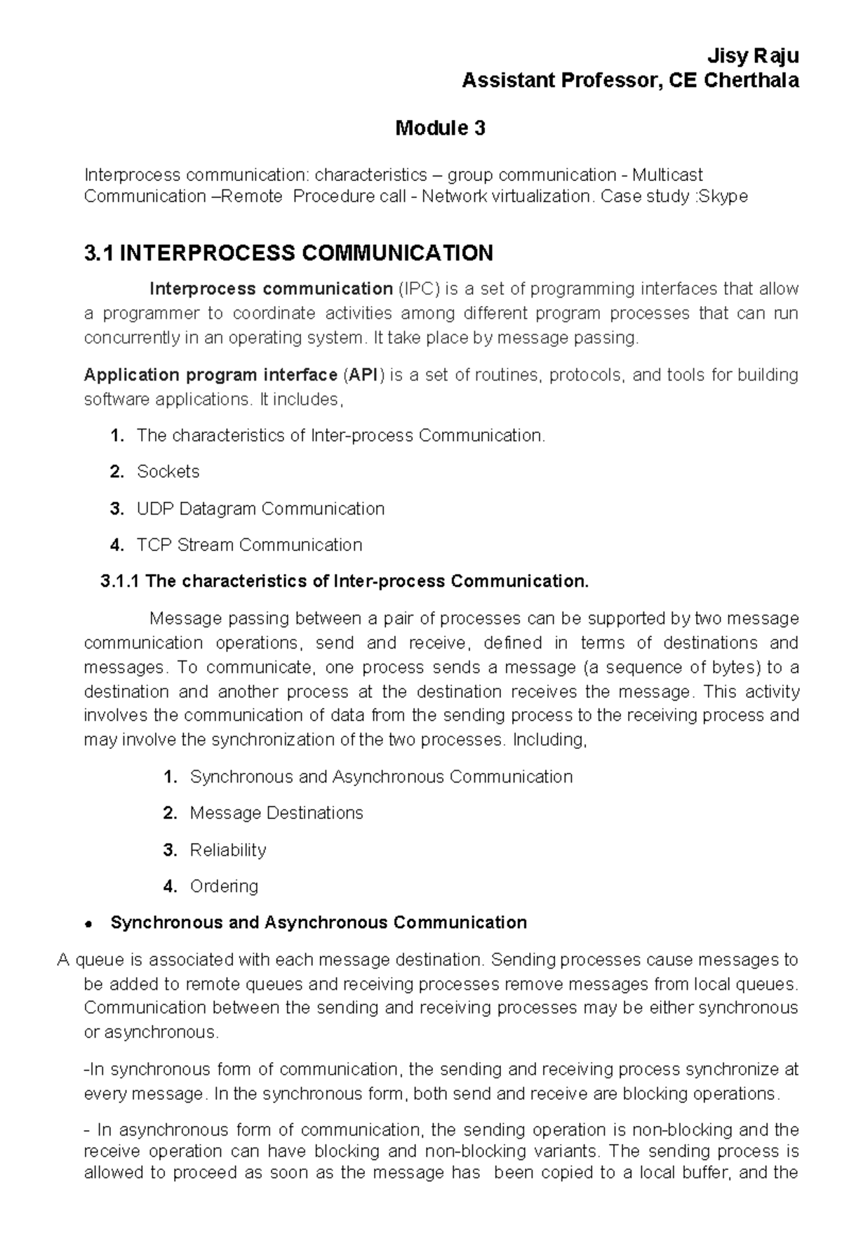 DC3 - Jisy Raju Assistant Professor, CE Cherthala Module 3 Interprocess ...