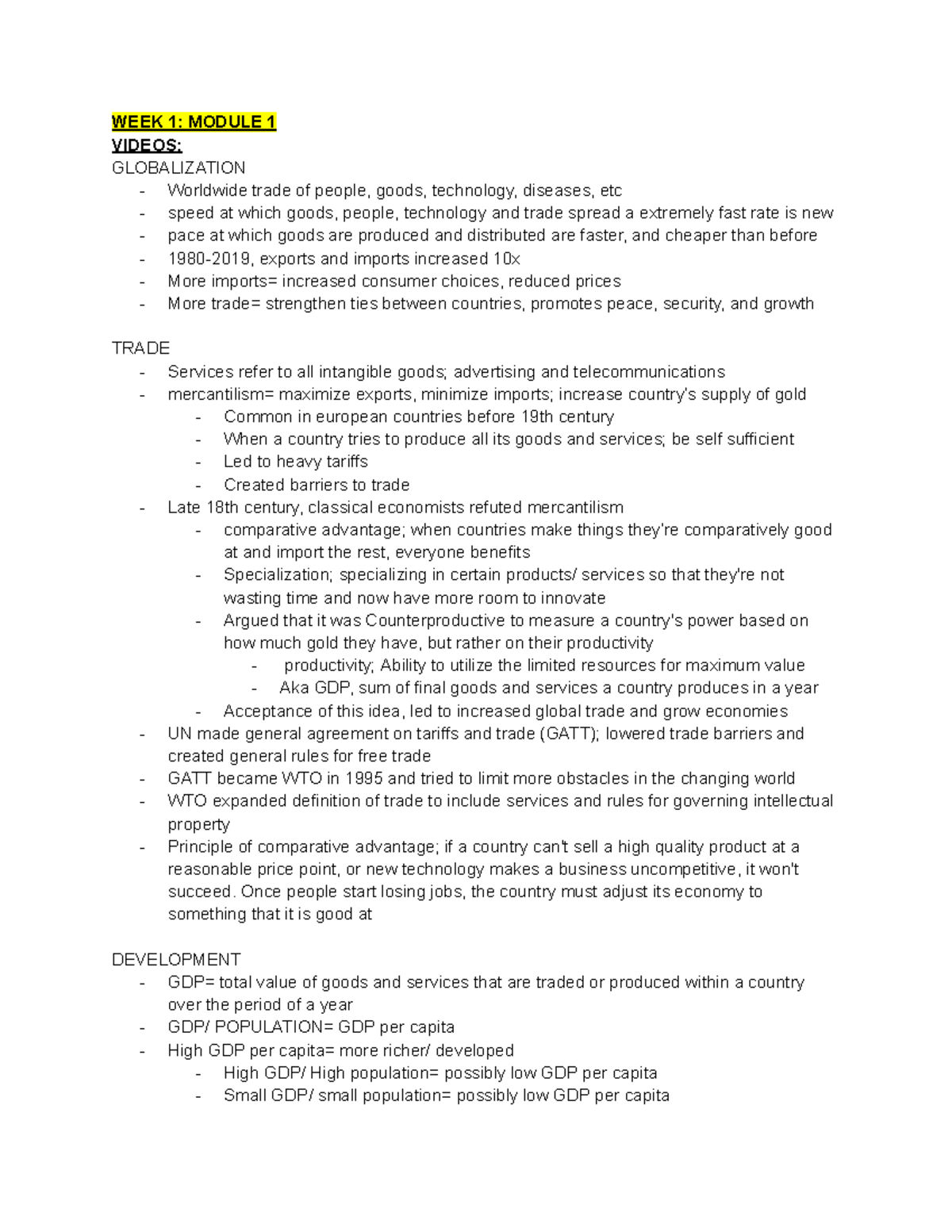 MGT 4880 Module 1 Notes - WEEK 1: MODULE 1 VIDEOS: GLOBALIZATION ...
