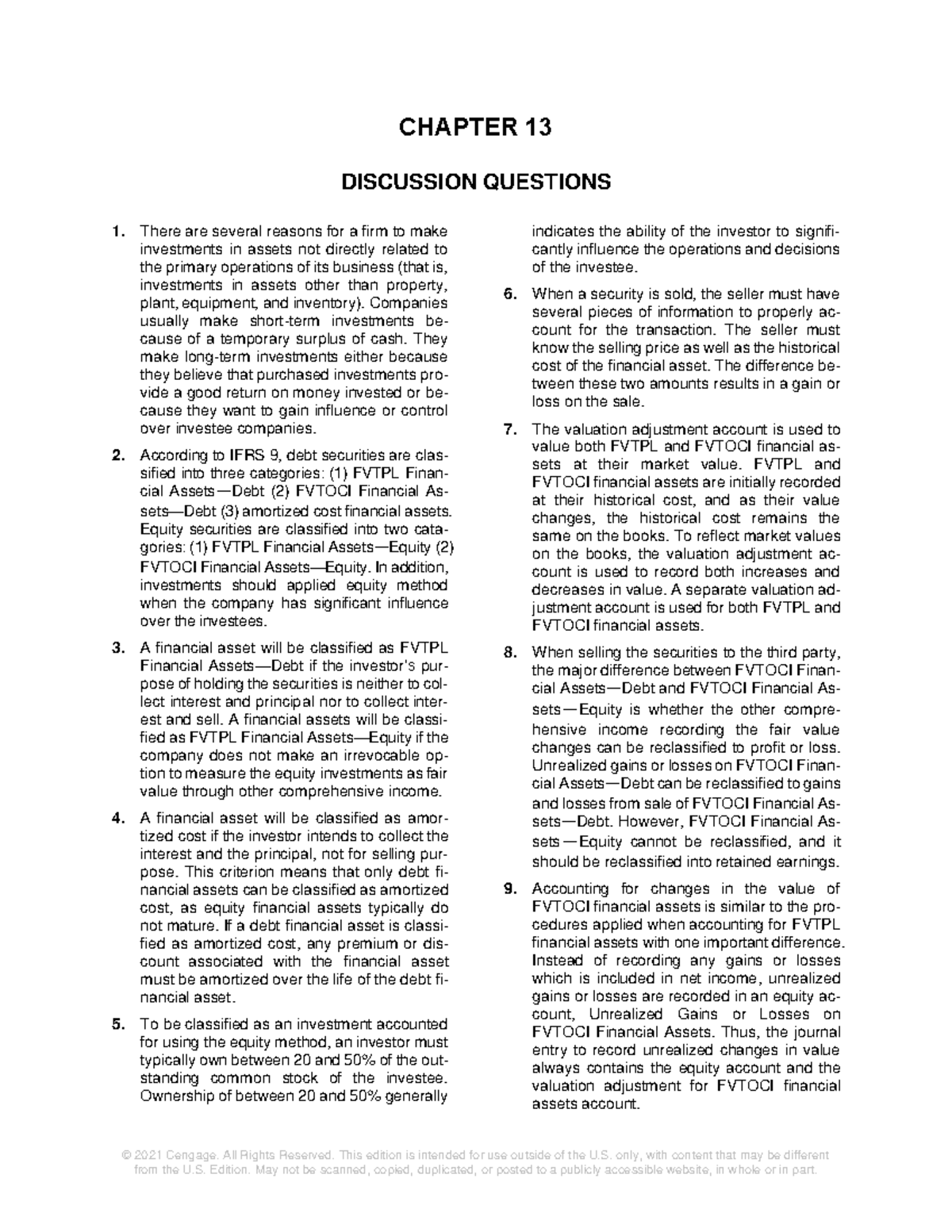 Chapter 13 - the answer for the practice - © 2021 Cengage. All Rights ...