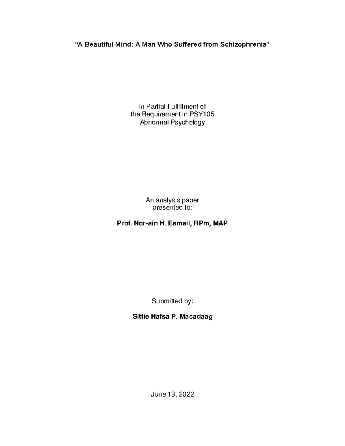 A Beautiful Mind Analysis - “A Beautiful Mind: A Man Who Suffered from ...