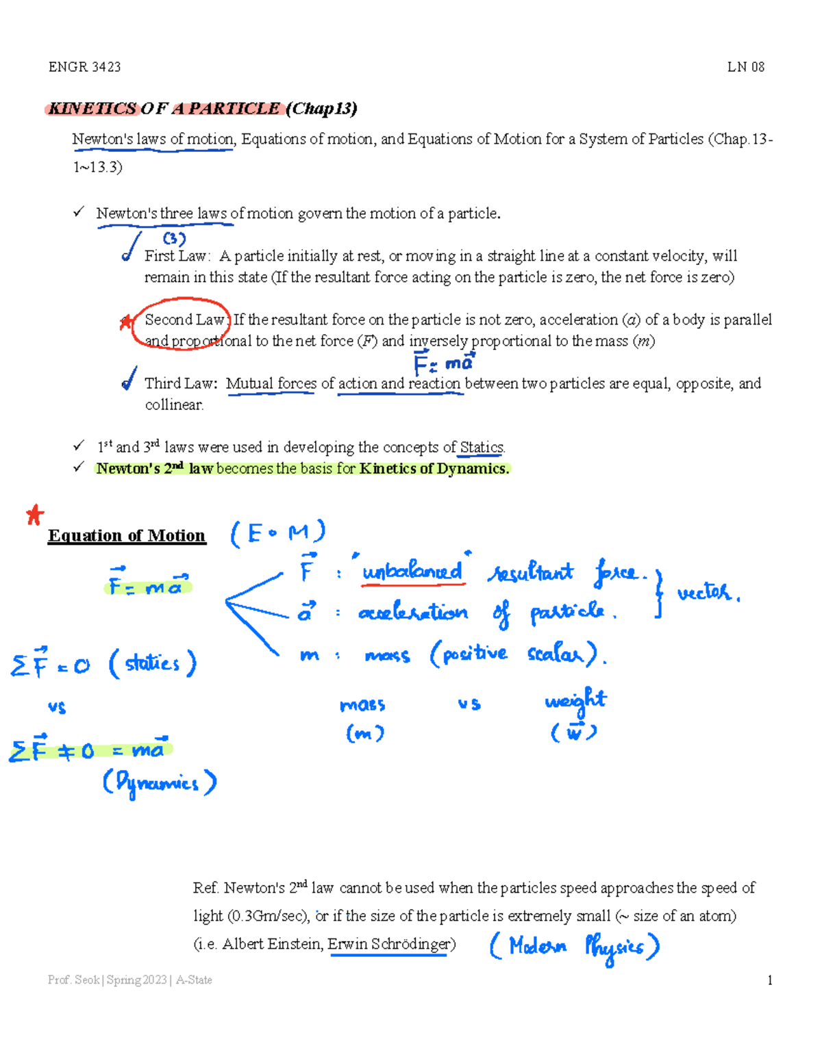 Lecture Notes 8-15 - Velocity, displacement - KINETICS OF A PARTICLE ...