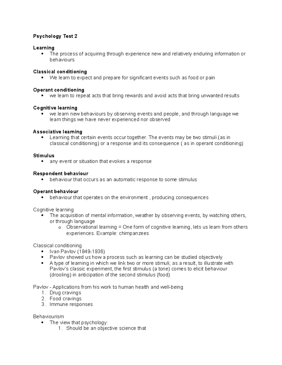 Psych Test 2 - Summary of notes for all content related to test #2 ...