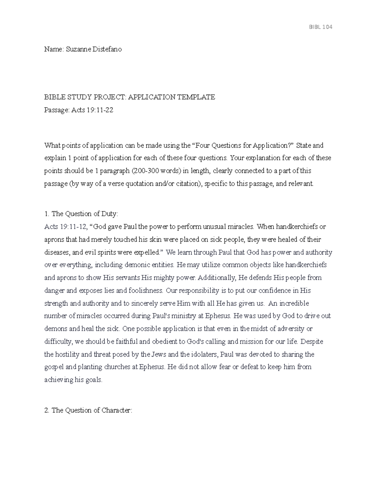 BIBL 104 Application Paper - Name: Suzanne Distefano BIBLE STUDY ...