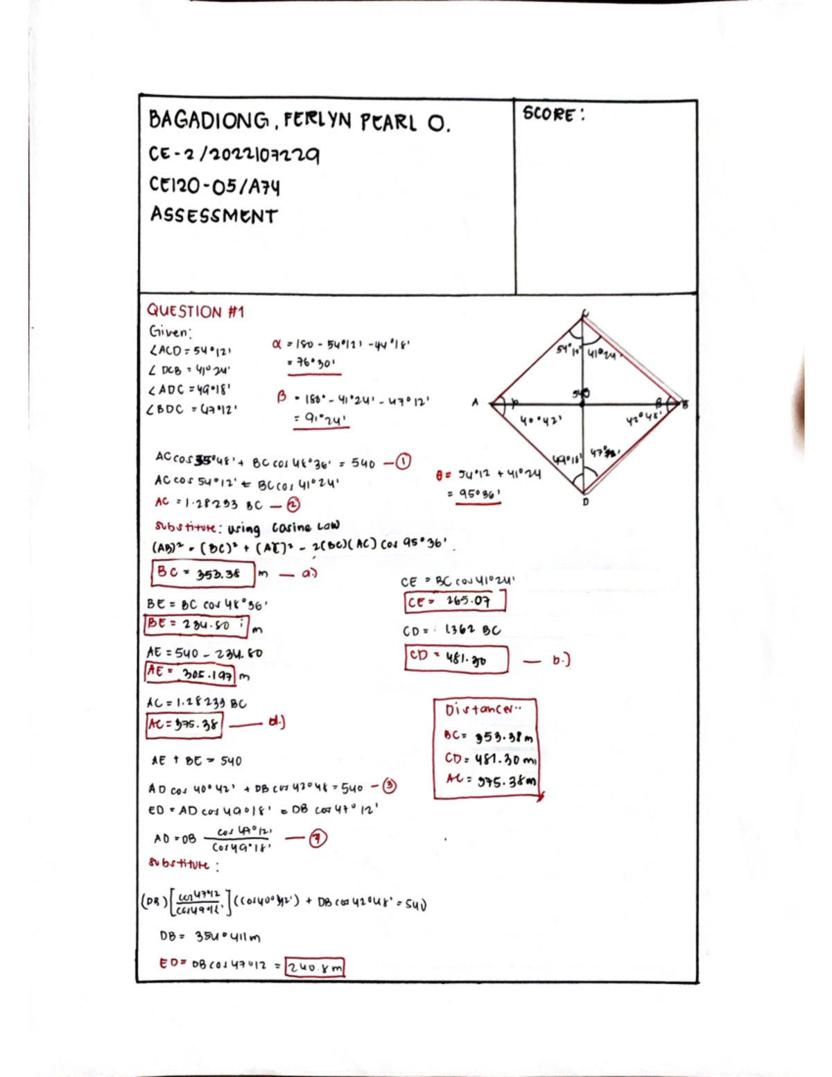 Assessment Surveying - BS. Civil Engineering - Studocu