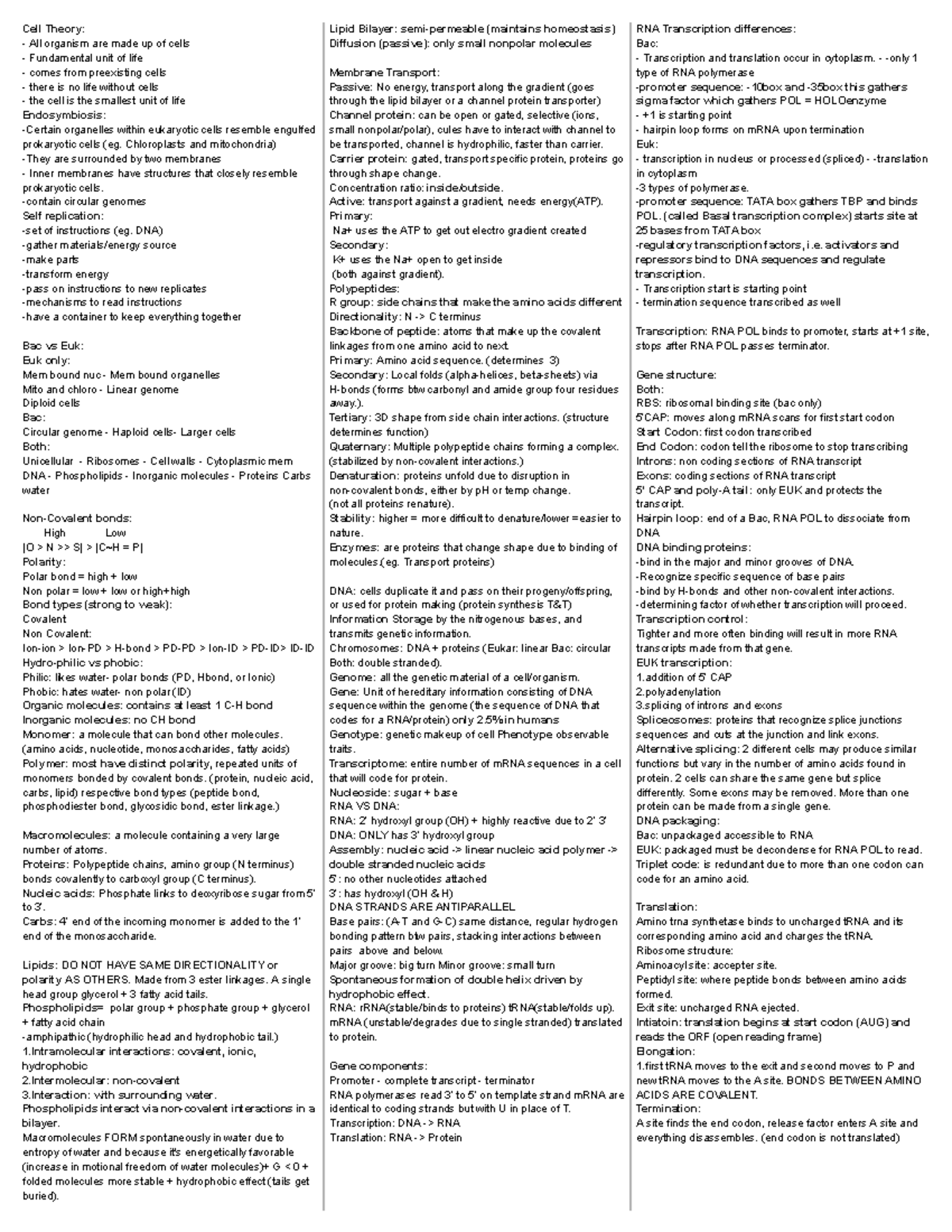 Cell Theory - study sheet - Cell Theory: All organism are made up of ...