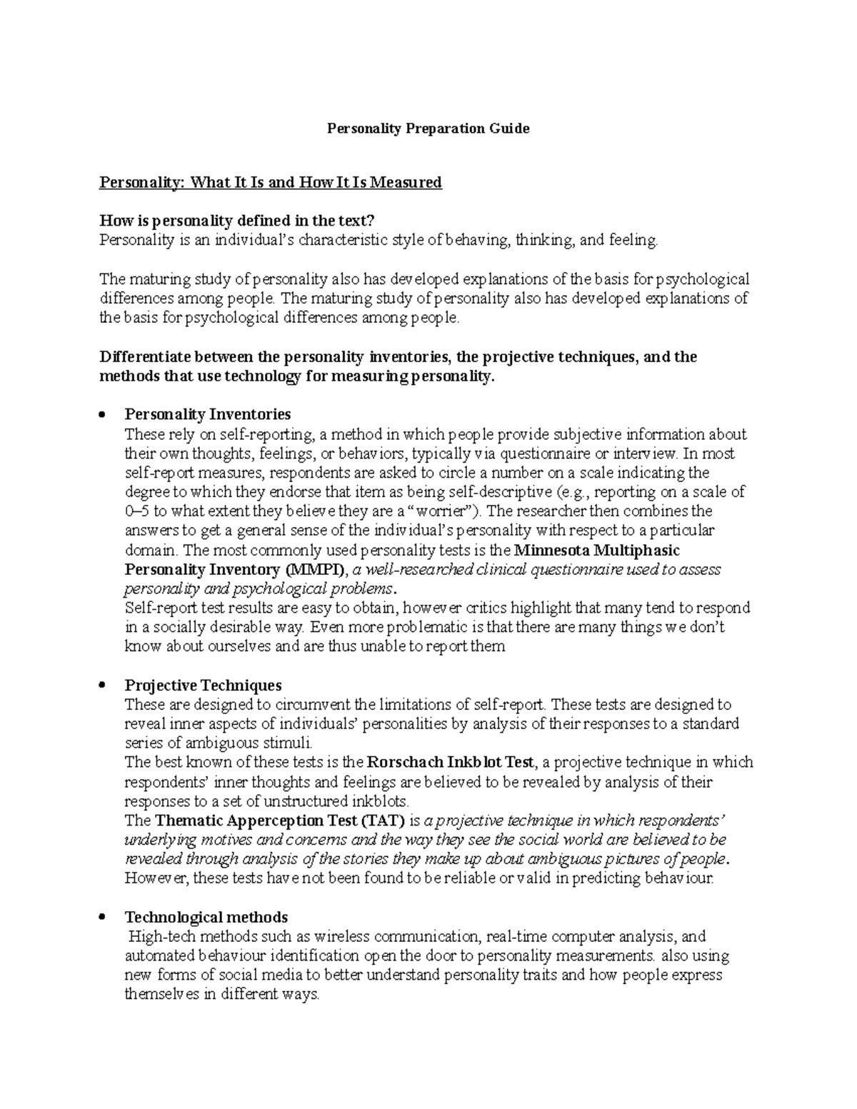 Chapter 12 - Personality - Personality Preparation Guide Personality ...