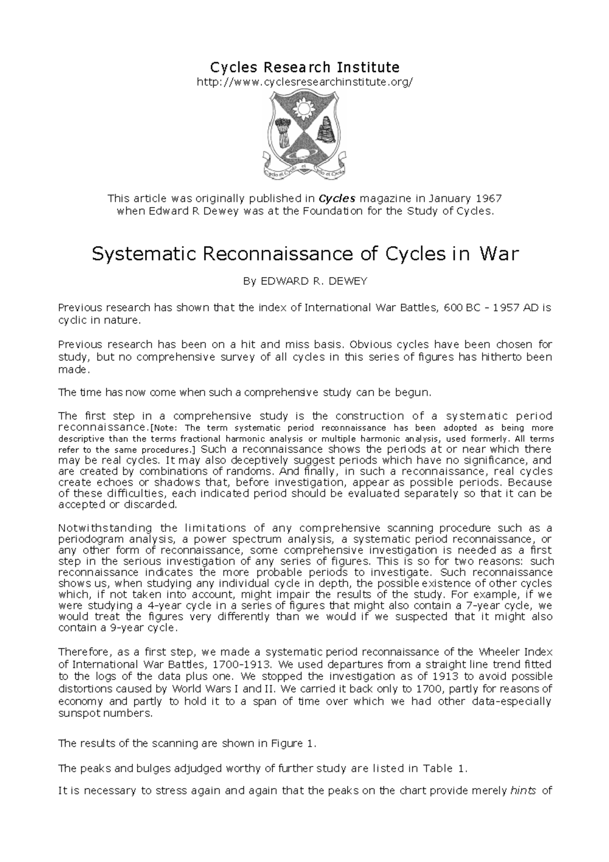 Dewey Cycles of War - Cycles Research Institute cyclesresearchinstitute ...