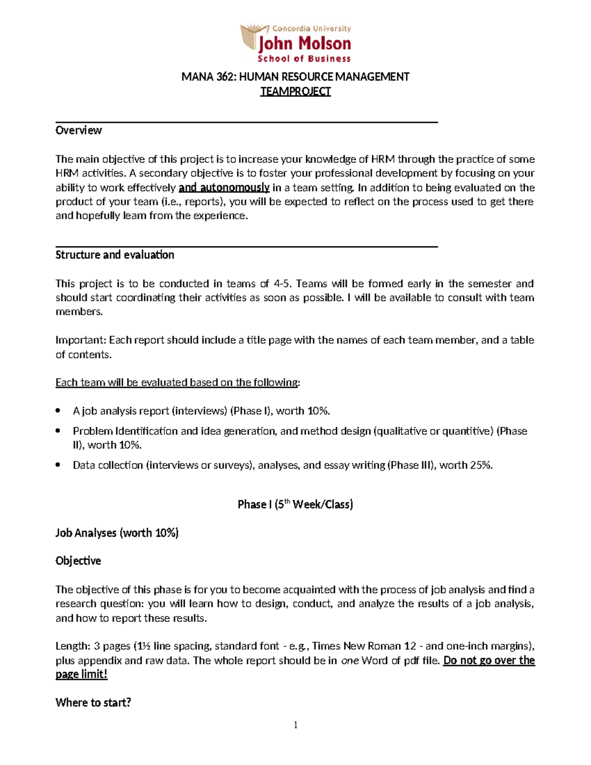 2Team Project - MANA 362: HUMAN RESOURCE MANAGEMENT TEAMPROJECT ...