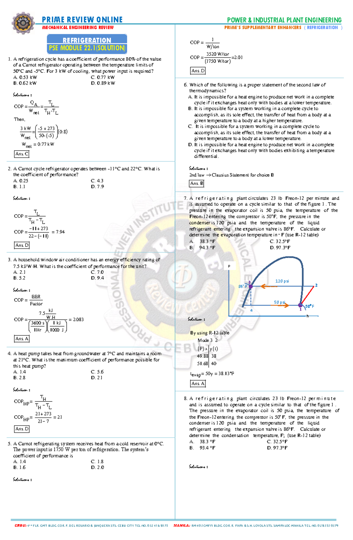 TAKE HOME EXAM 33 - Refrigeration Solution - MECHANICAL ENGINEERING ...
