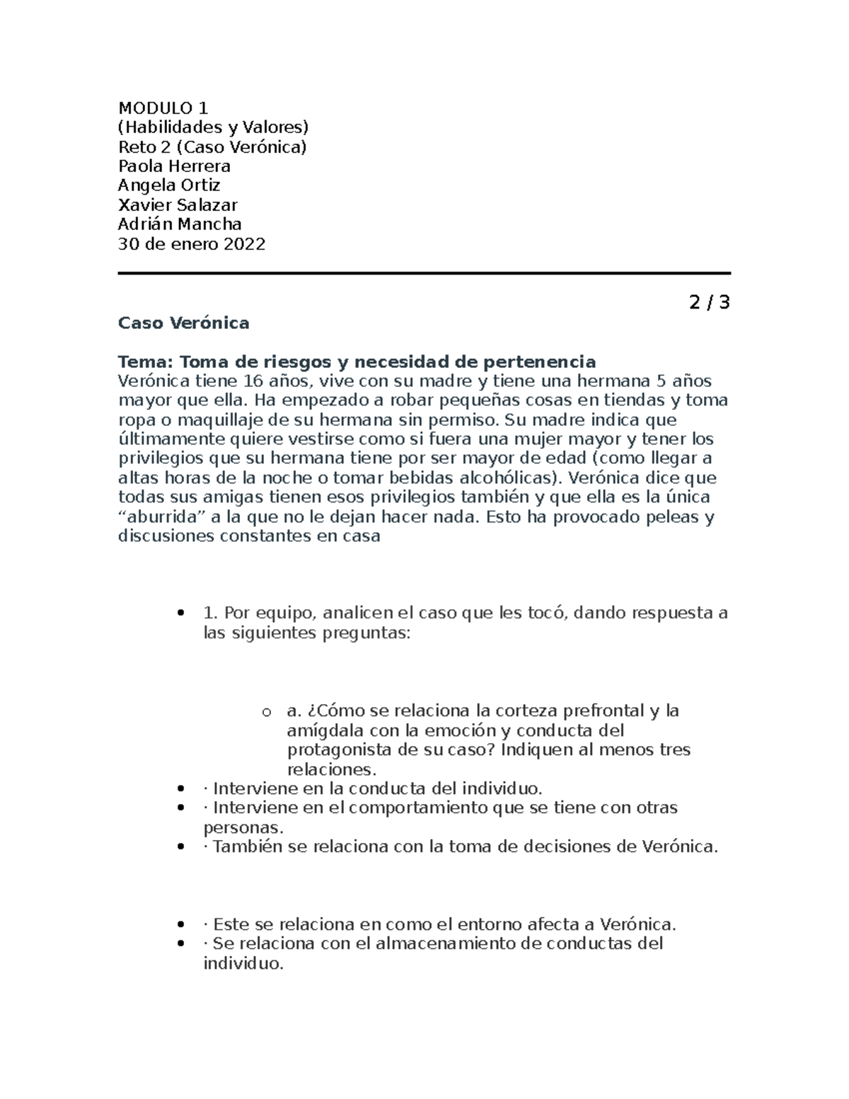 Habs 2 reto - Habilidades y valores reto 2 - MODULO 1 (Habilidades y Valores) Reto 2 (Caso ...