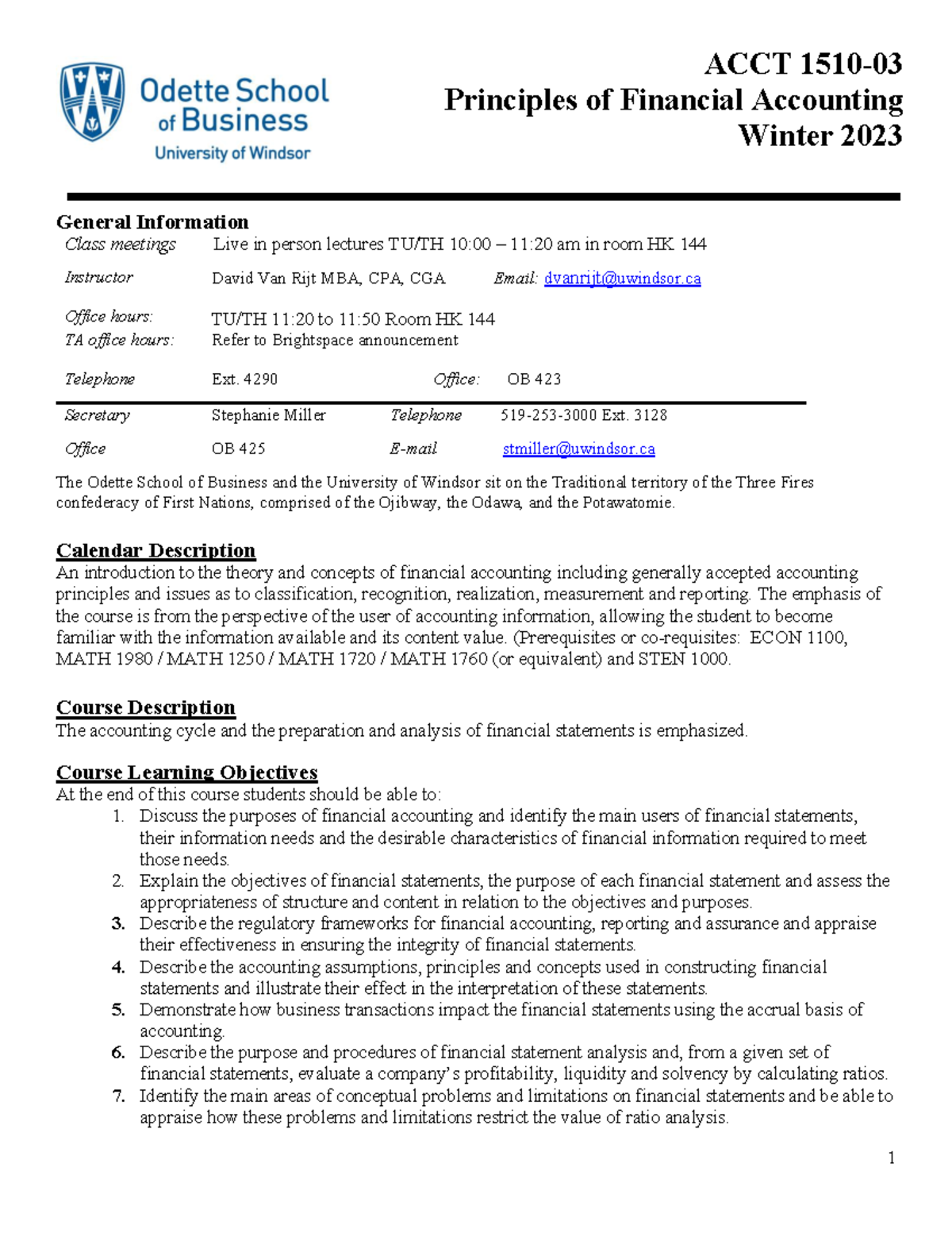 ACCT Syllabus 2023 - General Information Class meetings Live in person ...
