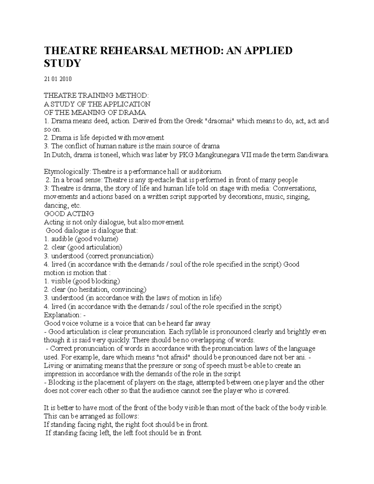 Theatre Rehearsal Method AN Applied Study - THEATRE REHEARSAL METHOD ...