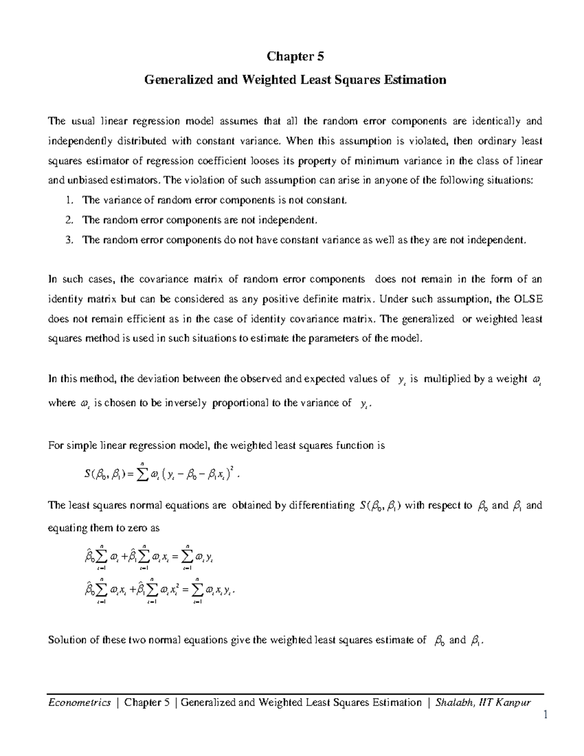 Chapter 5-Econometrics-Generalizedand Weighted Least Squares Estimation - Chapter 5 Generalized ...