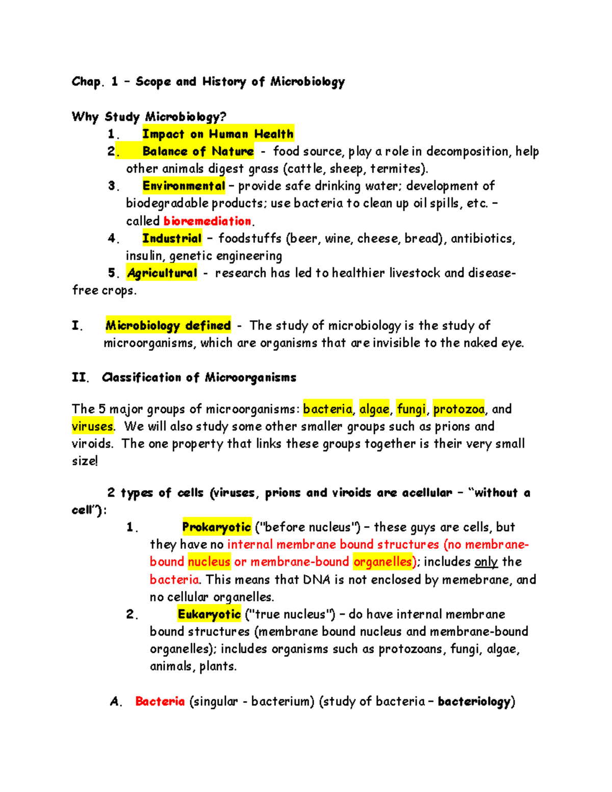 Micro Biology - general summary - Chap. 1 Scope and History of ...
