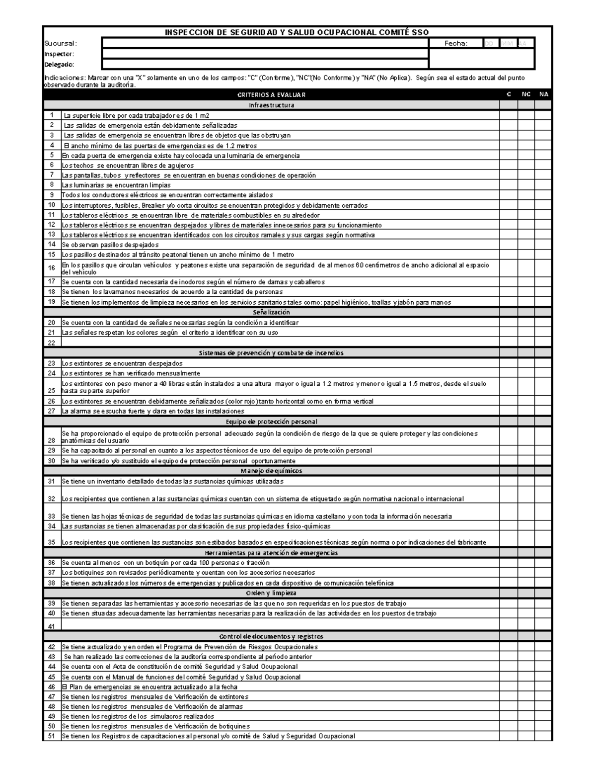 463718359 Formato de Inspeccion de Seguridad y Salud Ocupacional Comite SSO - INSPECCION DE ...