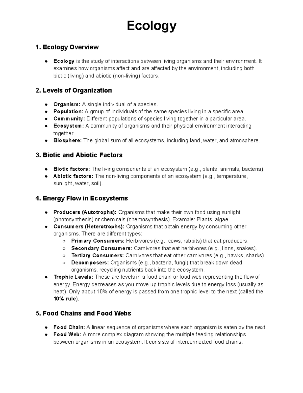 Ecology - Practice material made for a quiz in Environmental Science ...