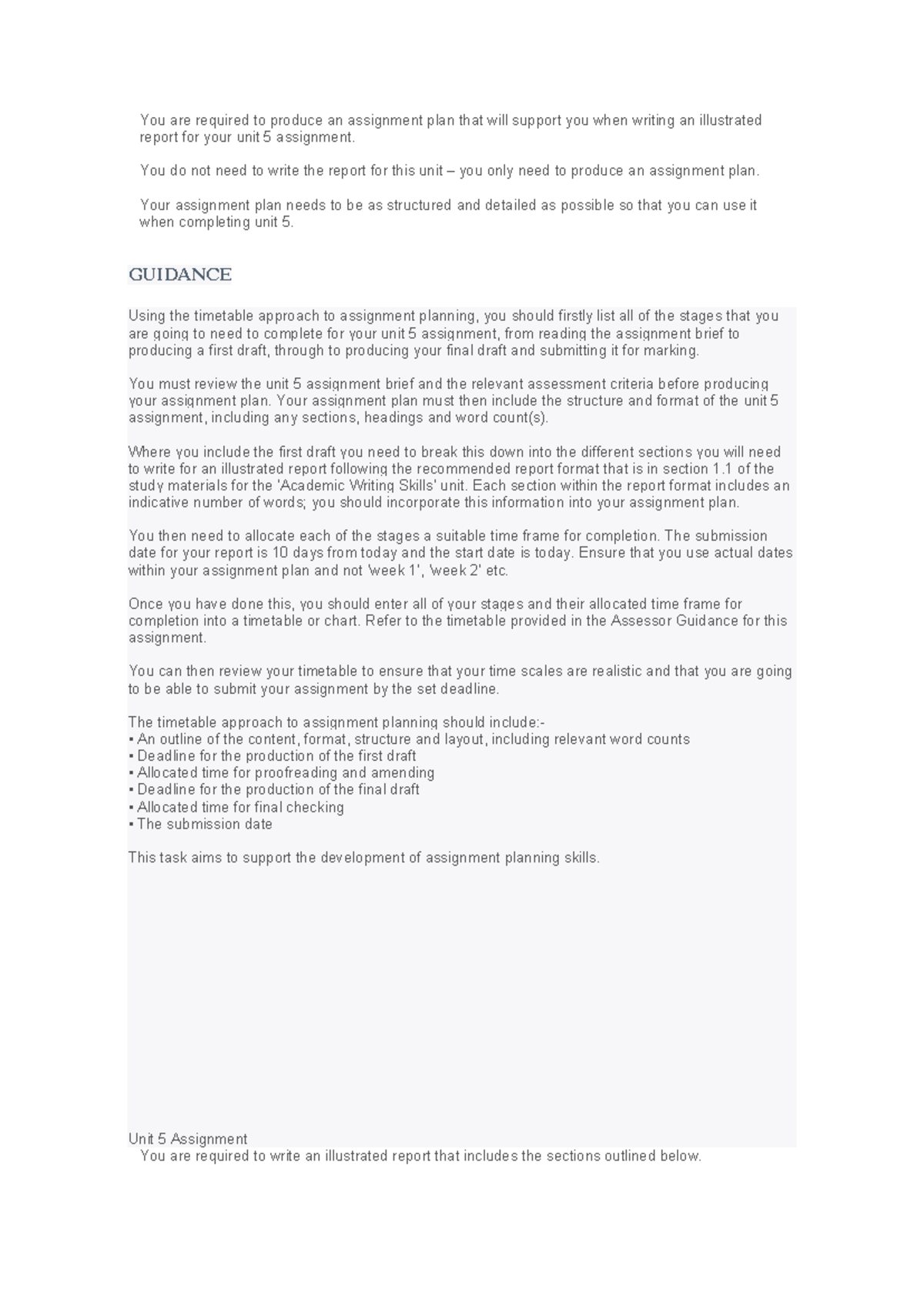 Assignment 4 questions - You are required to produce an assignment plan that will support you ...