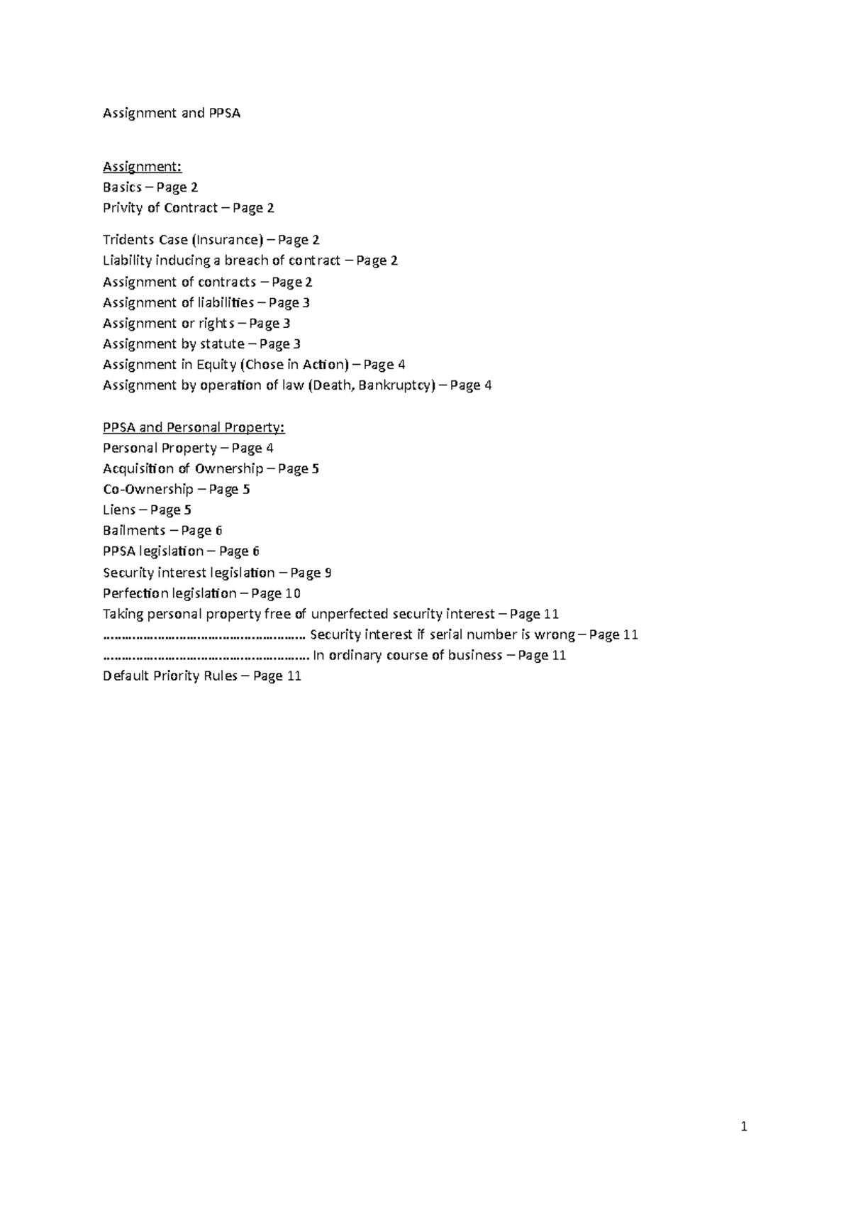 Assignment summary and the Personal Property Securities Register ...