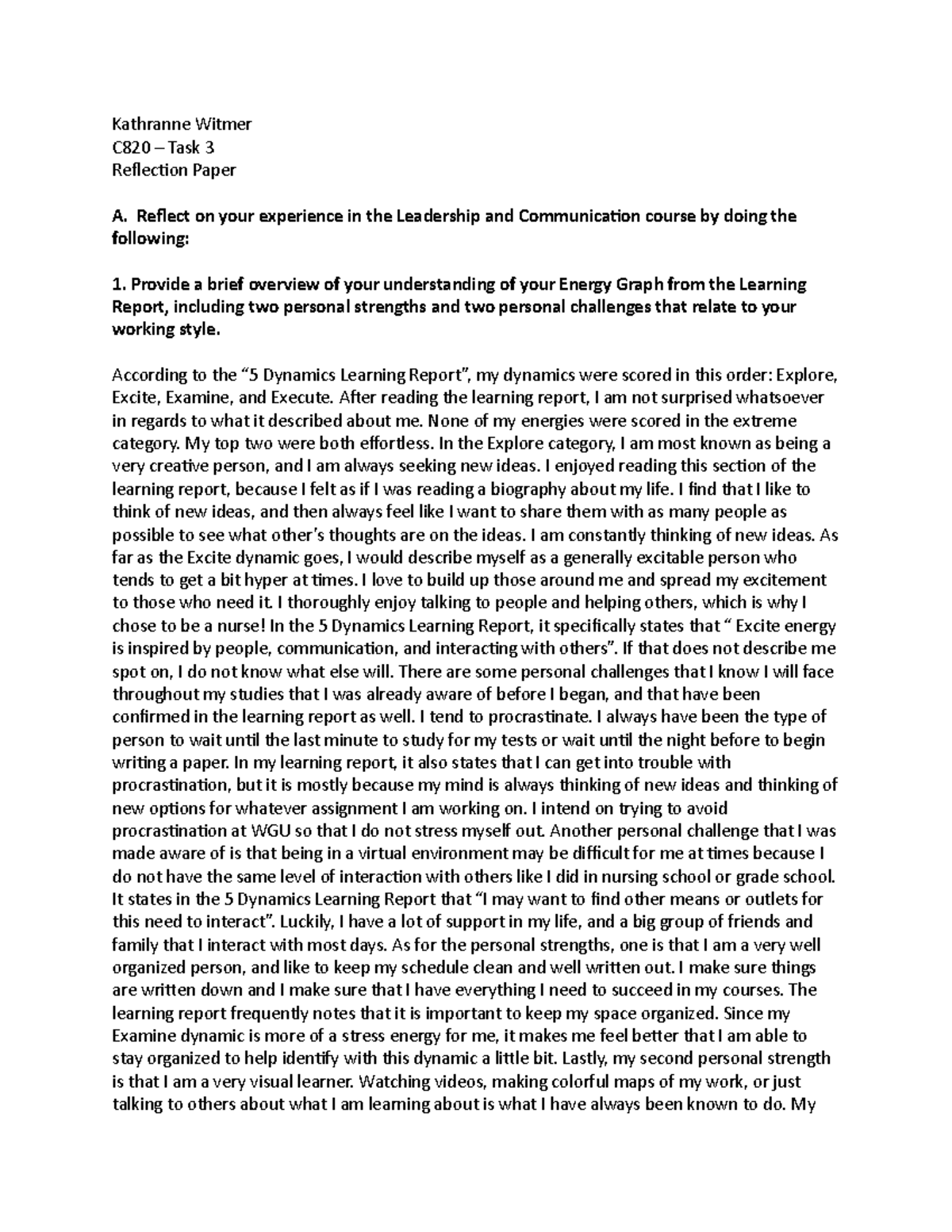 C820 Task 3 - Task 3 Assessment - Kathranne Witmer C820 – Task 3 ...