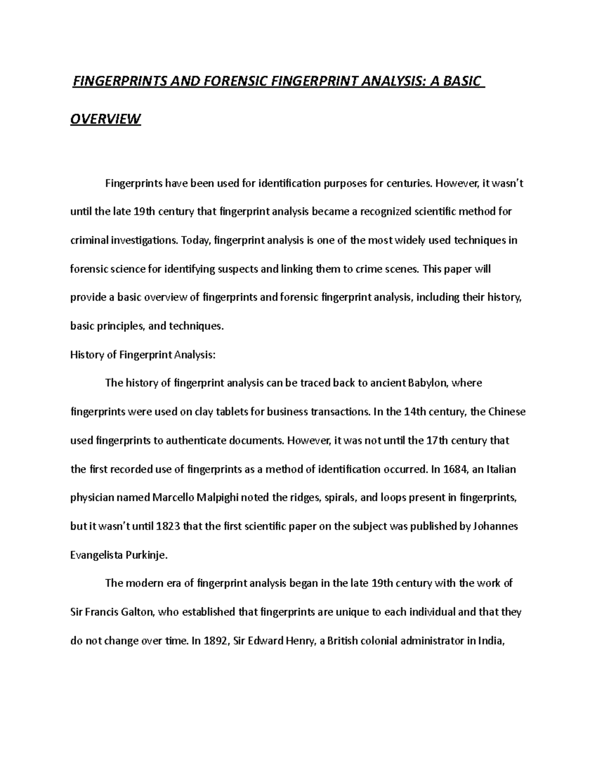 Fingerprints AND Forensic Fingerprint Analysis - FINGERPRINTS AND ...