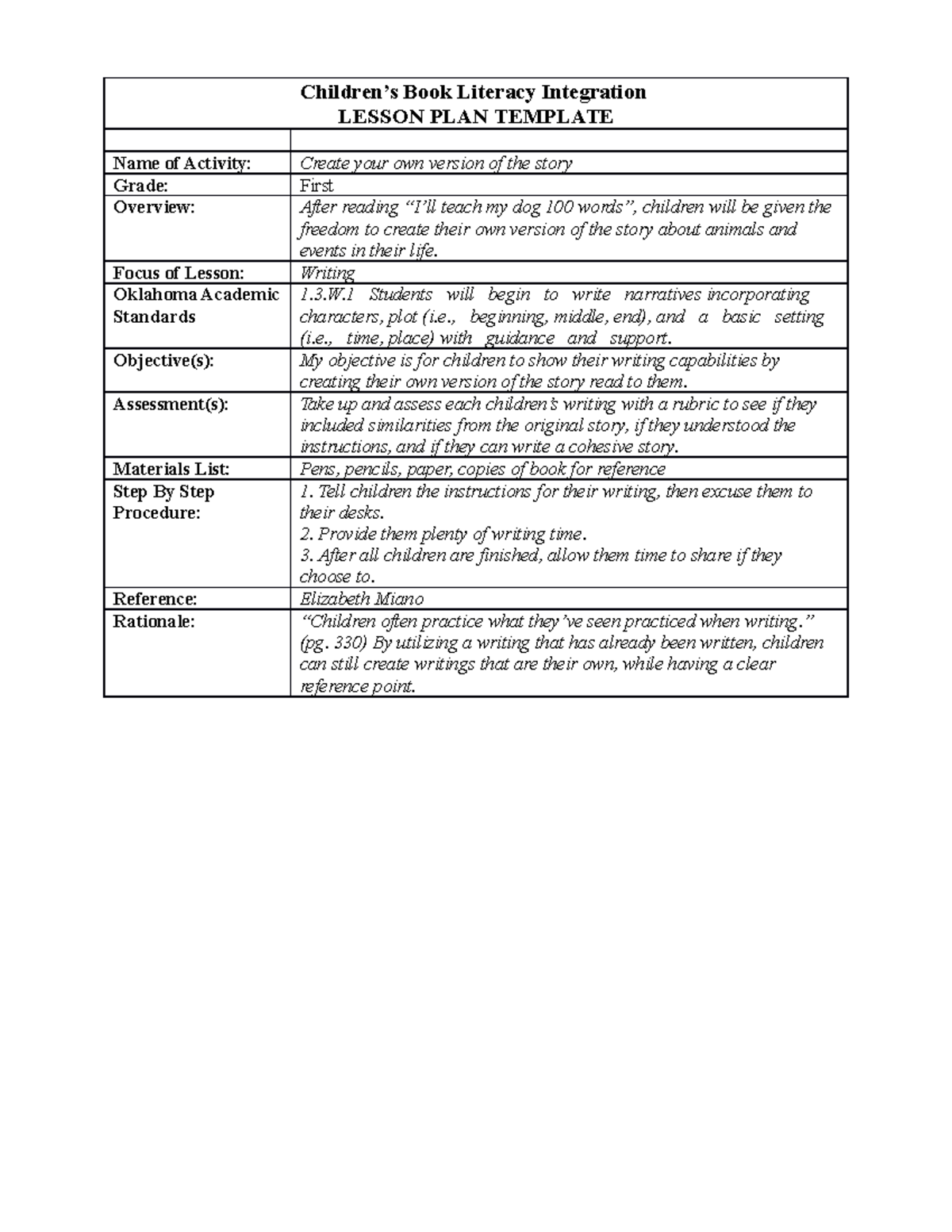Childrens Book Literacy Integration Lesson 6 - Children’s Book Literacy ...