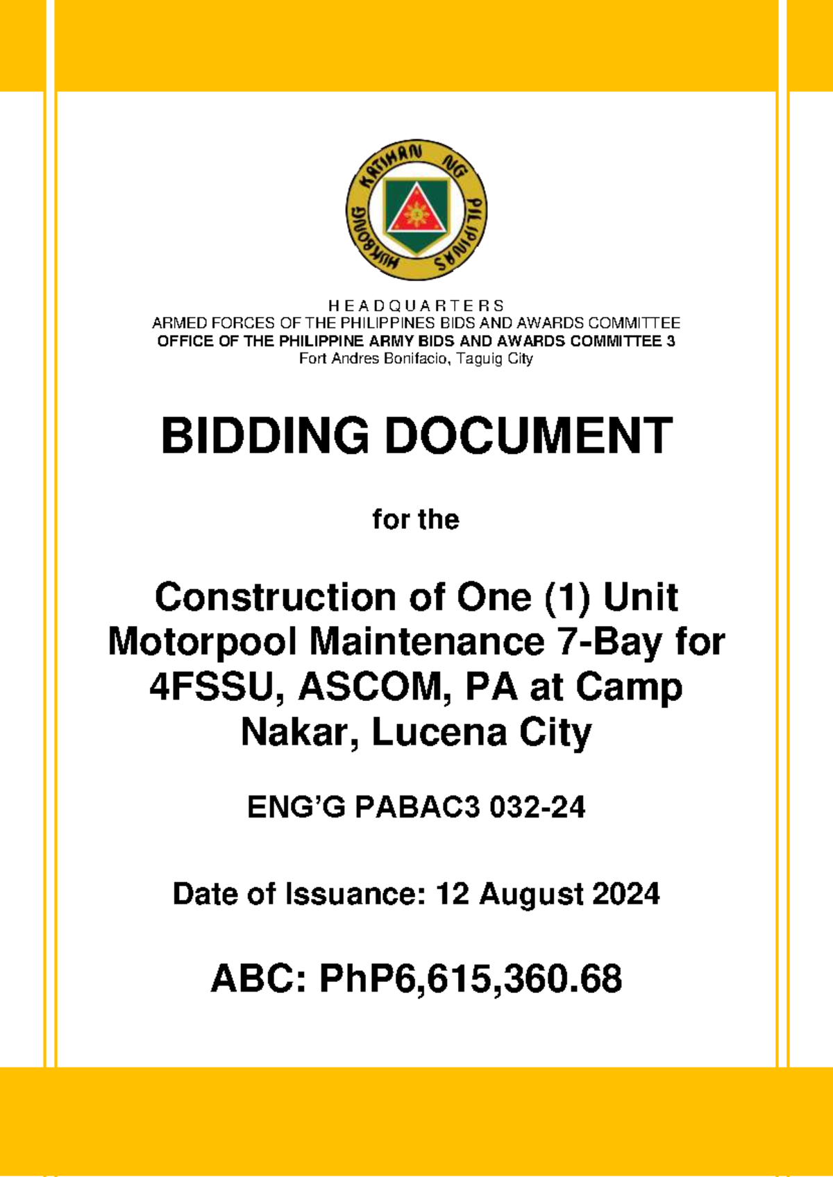 Pabac 3 032-24 Construction of 1 unit Motorpool Maintenance 7-Bay for ...