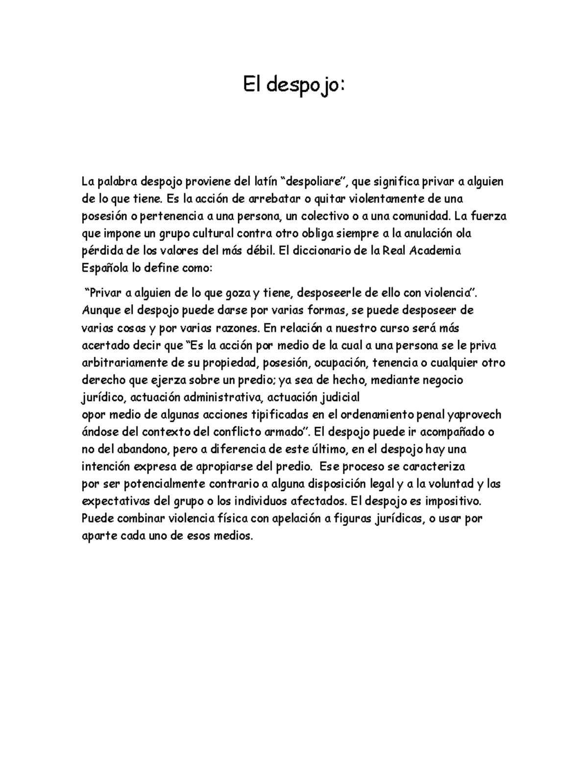 El despojo 2 - tarea - El despojo: La palabra despojo proviene del ...