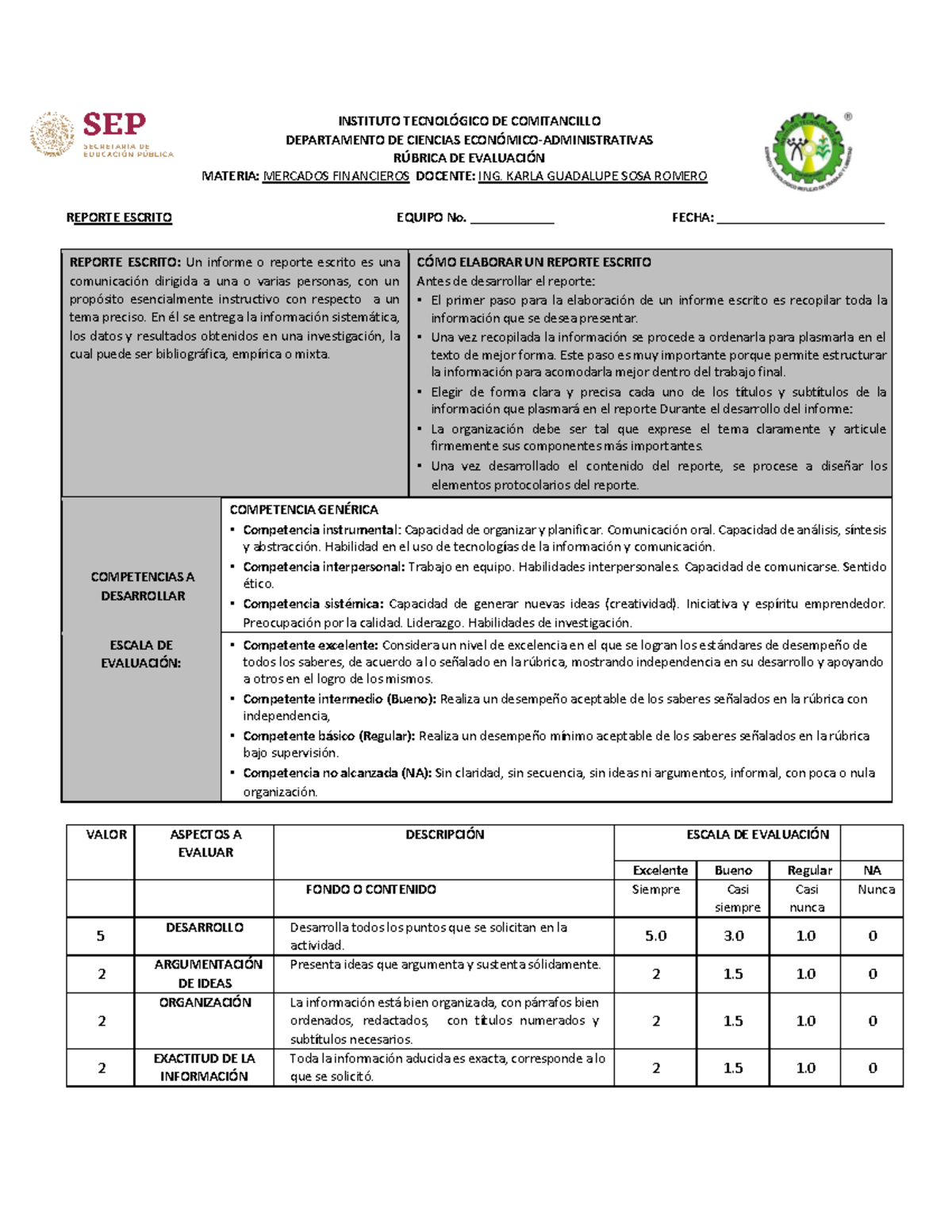 Reporte Escrito - INSTITUTO TECNOL”GICO DE COMITANCILLO DEPARTAMENTO DE CIENCIAS - Studocu