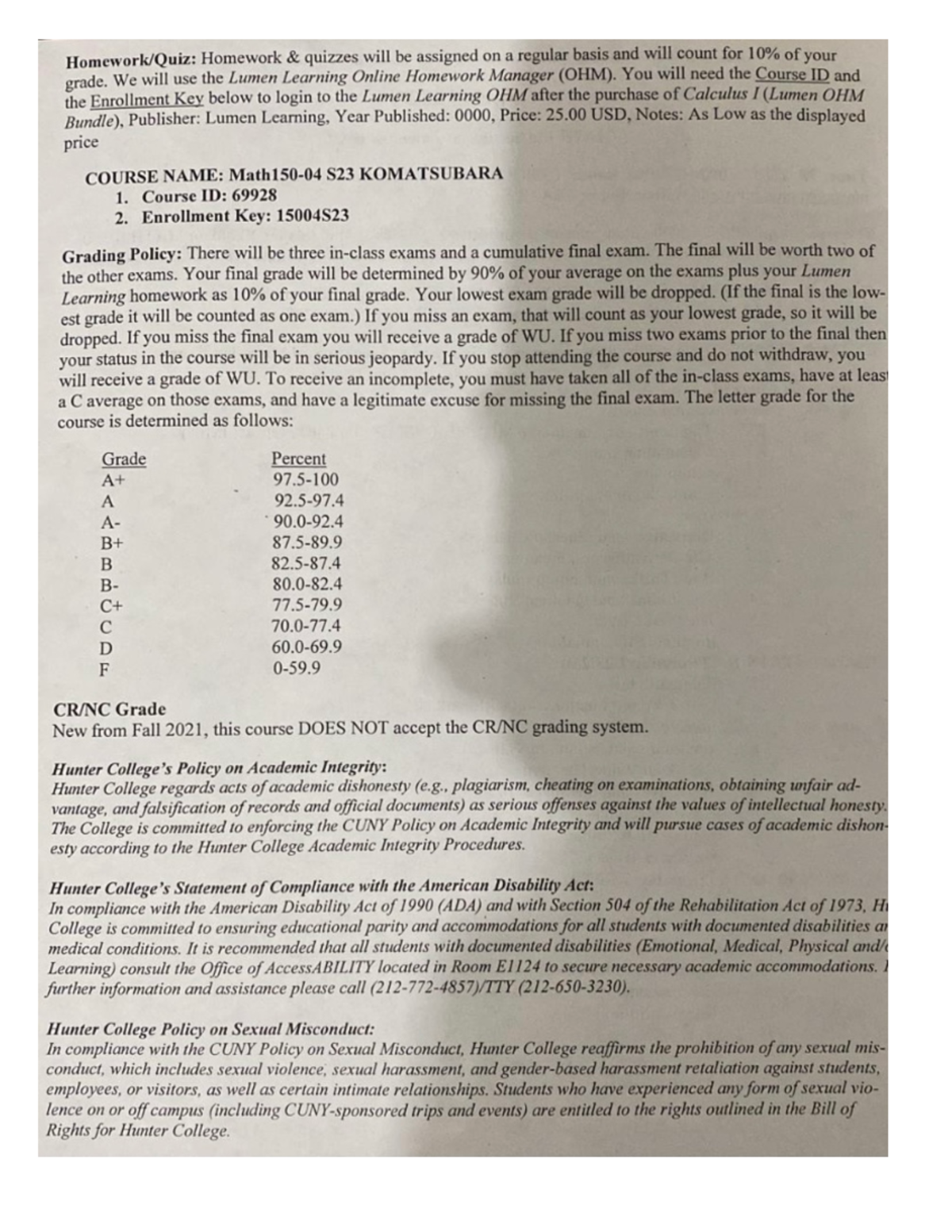 Syllabus - Professor Komatsubara - MATH 150 - Studocu