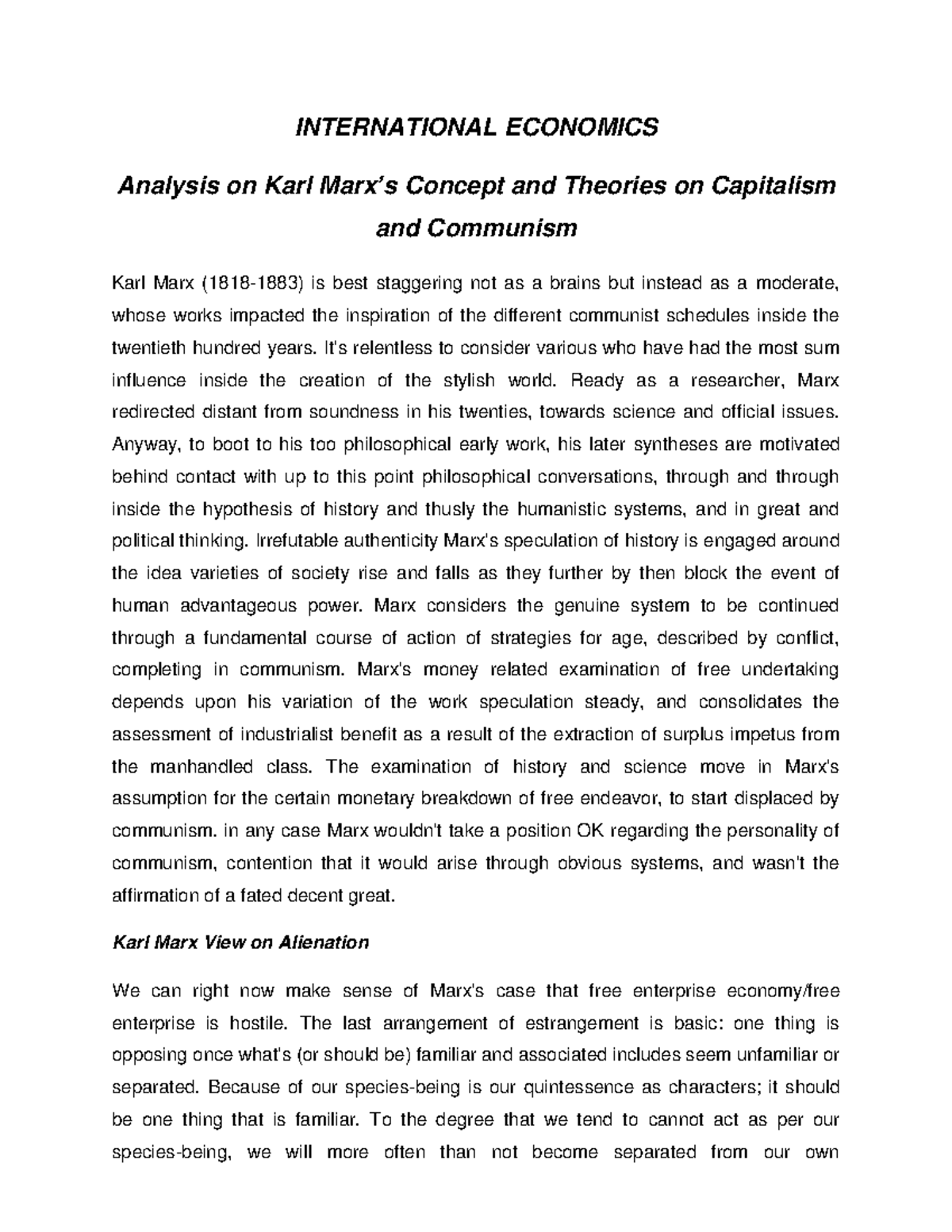 Analysis on Karl Marx’s Concept and Theories on Capitalism and ...