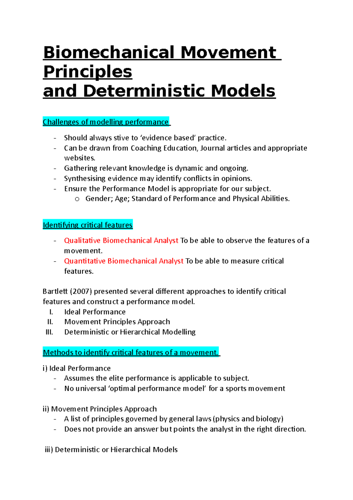biomechanical movement principles & deterministic models ...