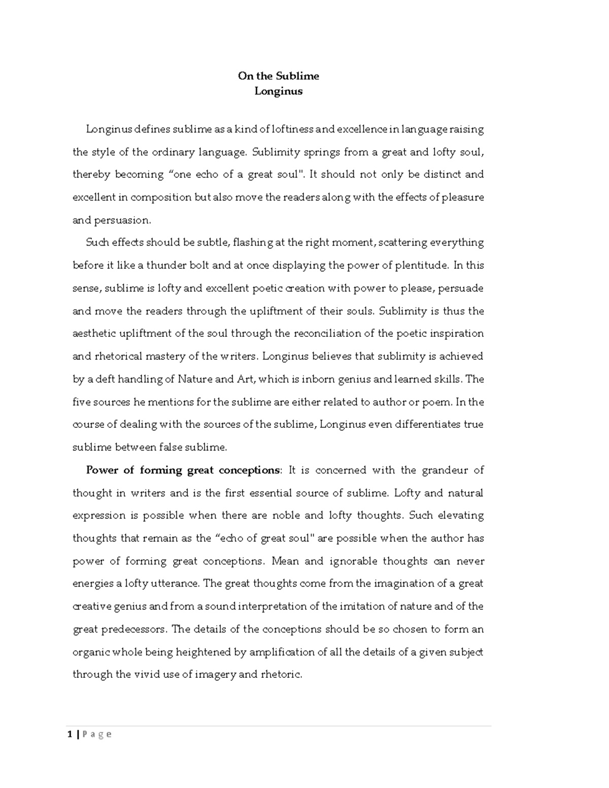 II MA English Sublimity ( On the Sublime by Longinus) - On the Sublime ...