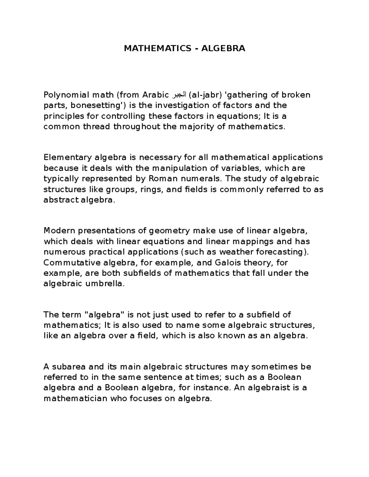 Algebra - mathematics 2 - MATHEMATICS - ALGEBRA Polynomial math (from ...