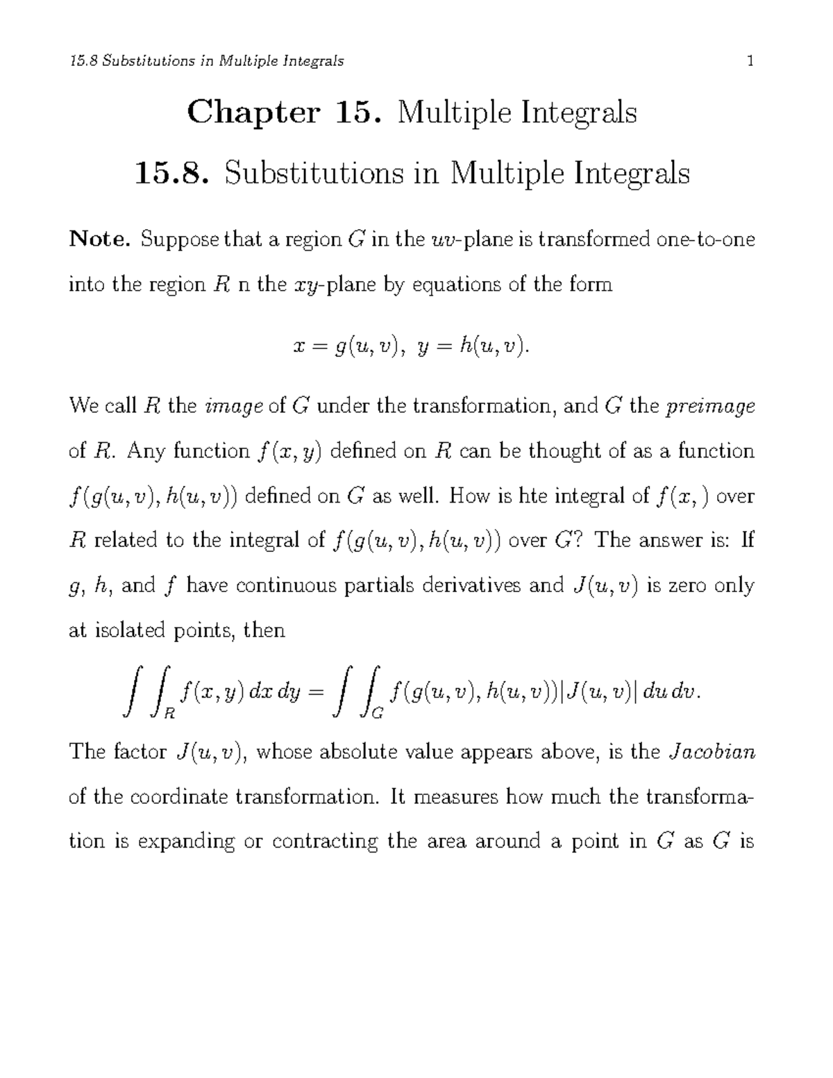 Substitution in Multiple Integrals - Chapter 15. Multiple Integrals 15 ...
