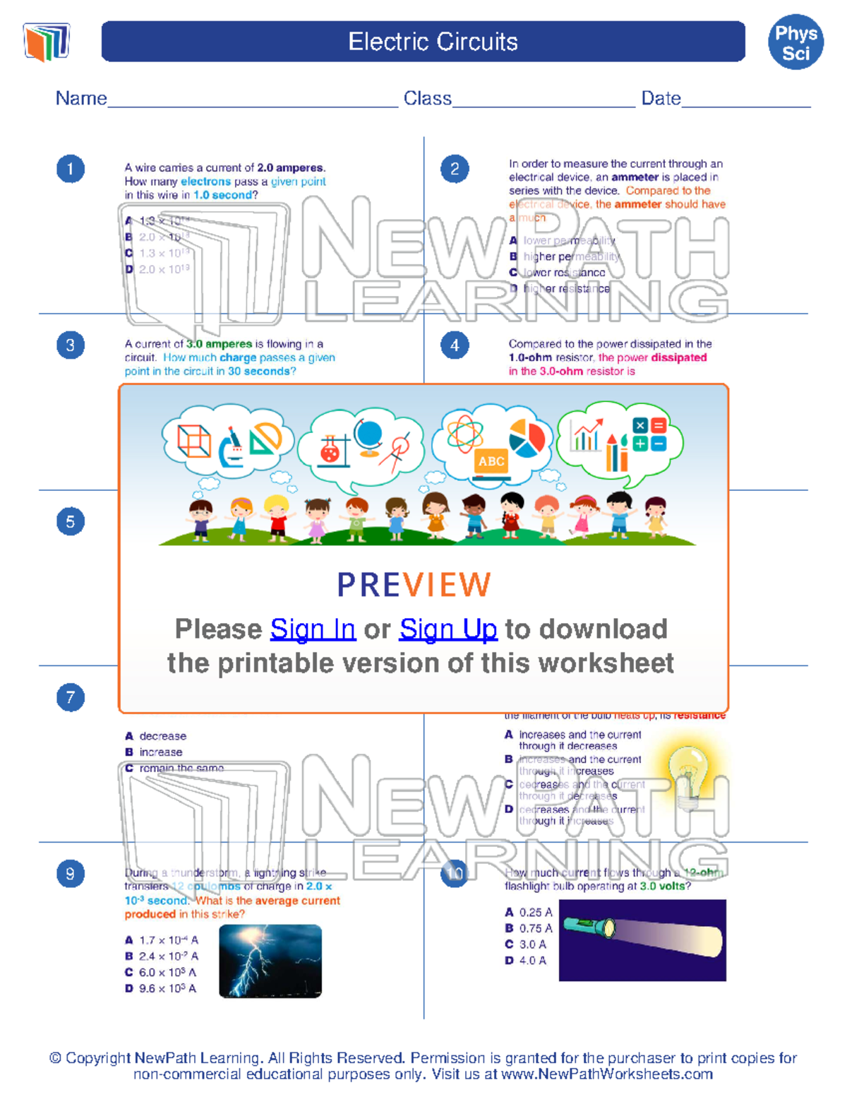 Worksheet physics high school electric circuits 1 - Name ...
