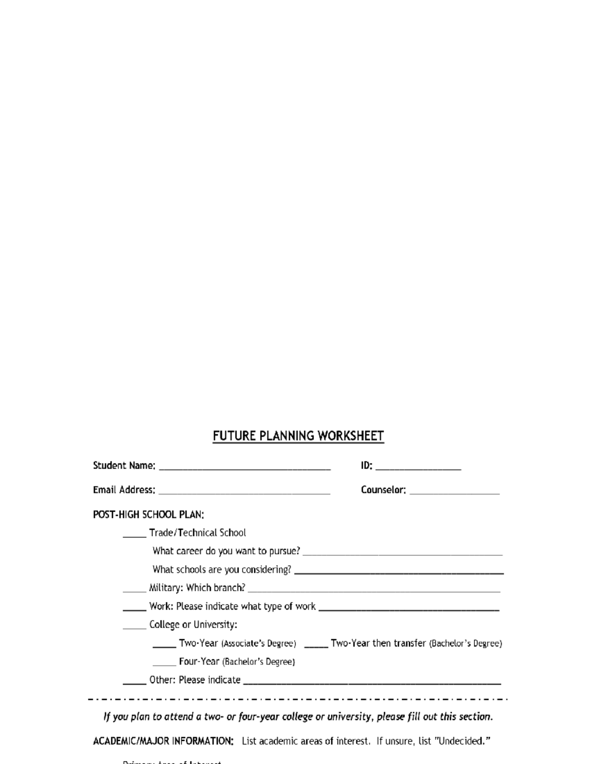 21-22 Future Planning Worksheet - Studocu