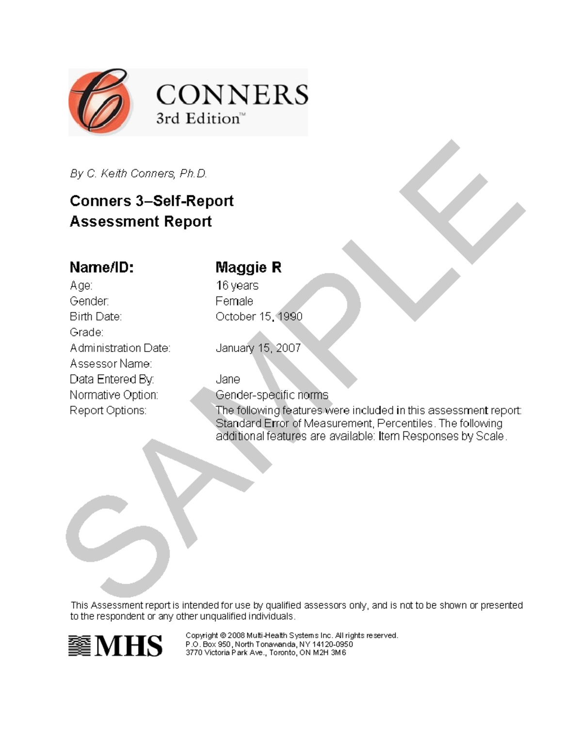 Conners 3-self-report - Conners 3ñSelf-Report By C. Keith Conners, Ph ...